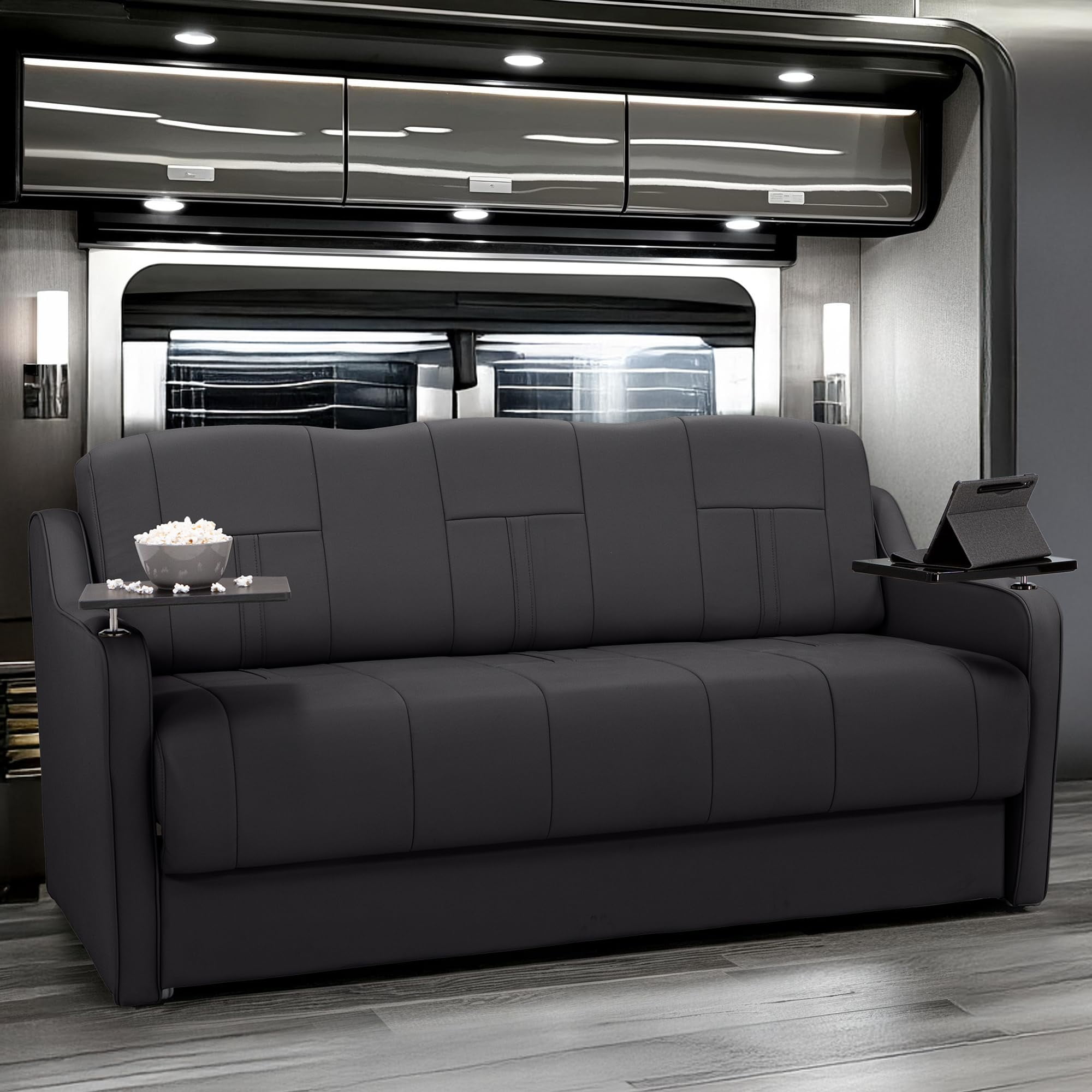 Qualitex Ethos DX RV Sofa Bed - 78" Wide - Black Ultimate Leather ...