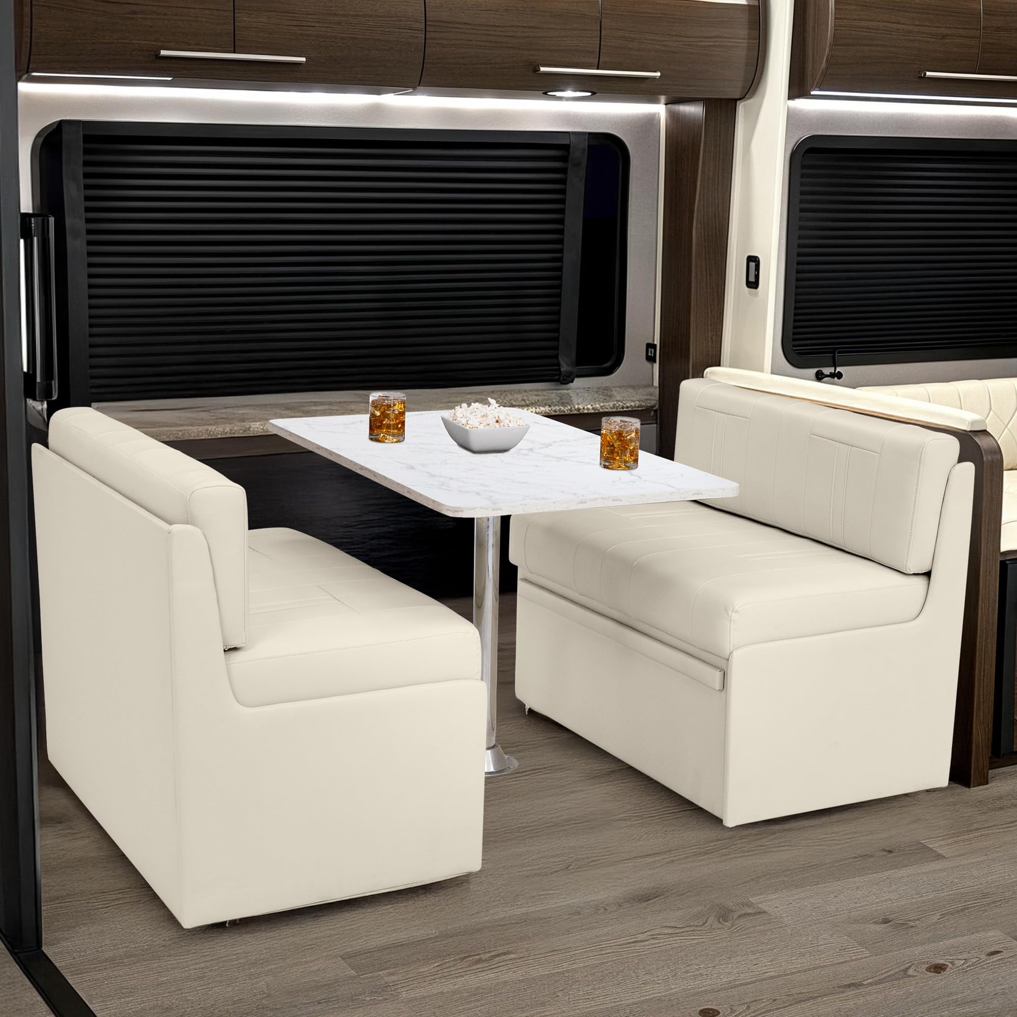 Qualitex Ethos RV Dinette, Bed with Storage and Blanco Table, Ultimate Leather, Bisque - Walmart.com