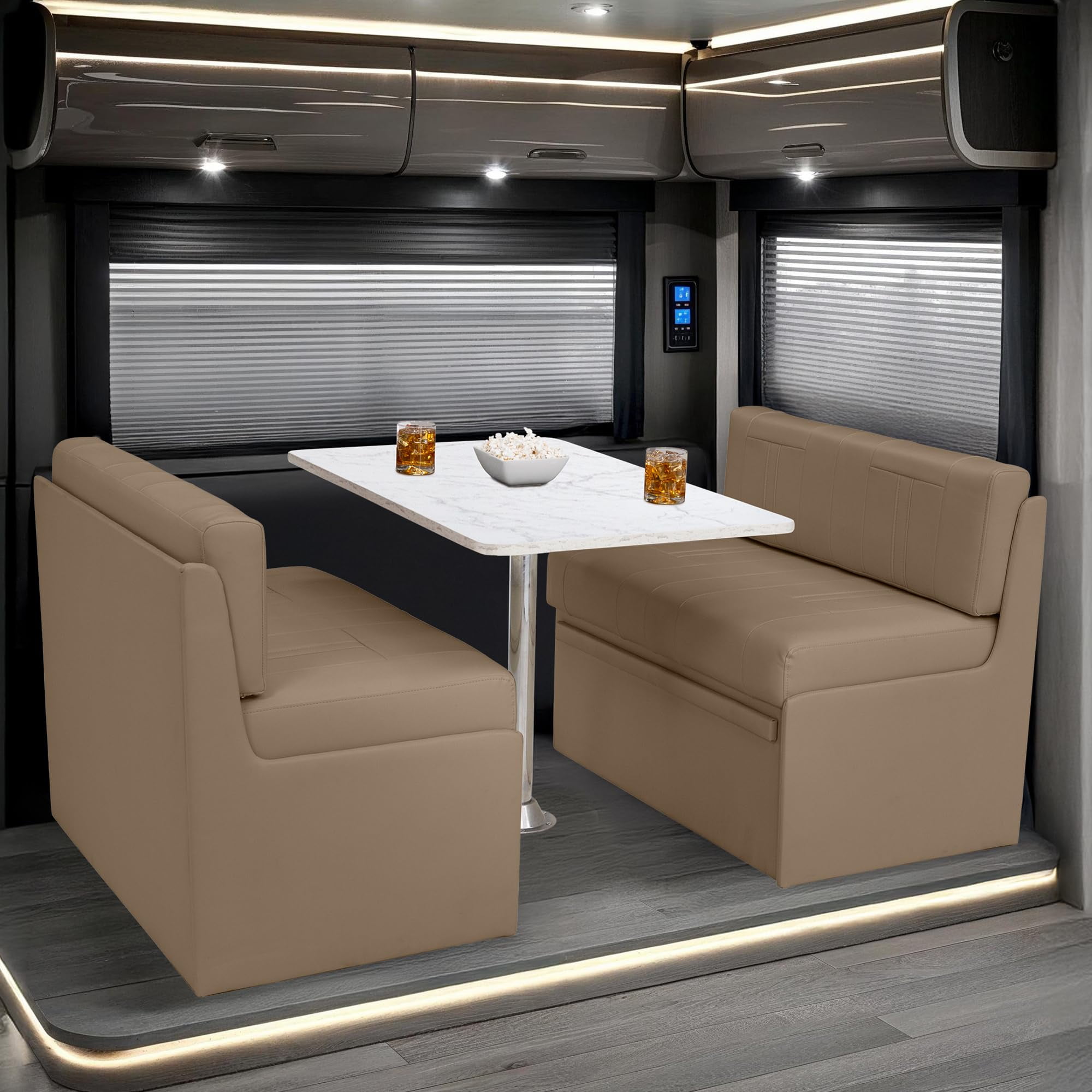Qualitex Ethos RV Dinette, Bed with Storage and Blanco Table, Ultimate Leather, Light Sand ...