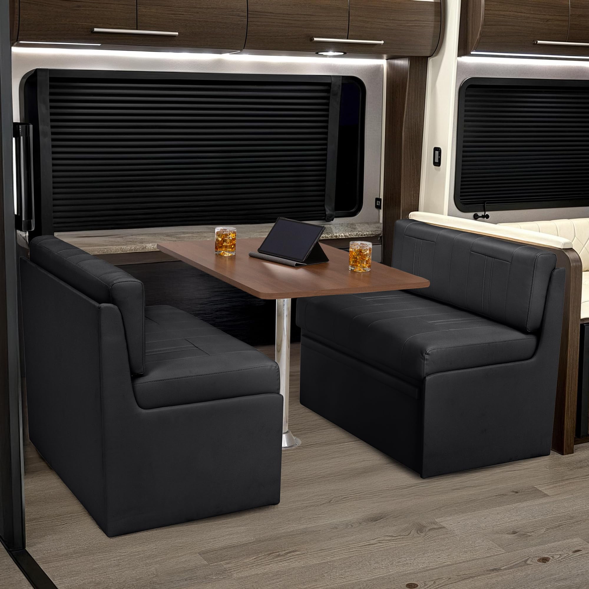 Qualitex Ethos RV Dinette, Bed with Storage and Riviera Oak Table, Ultimate Leather, Black ...
