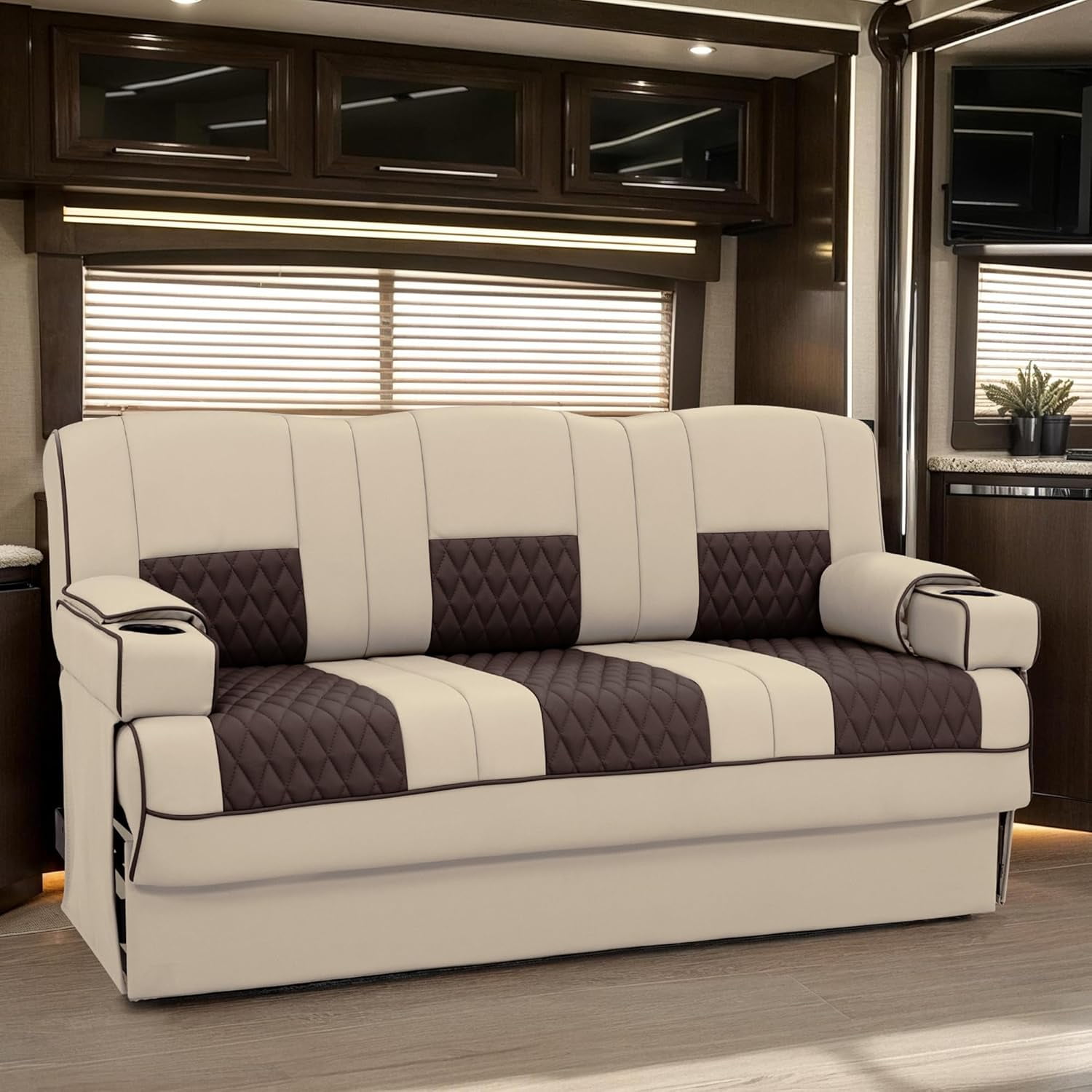 Qualitex RV Sofa Bed, 68" Wide, Bisque & Light Antelope Leather ...