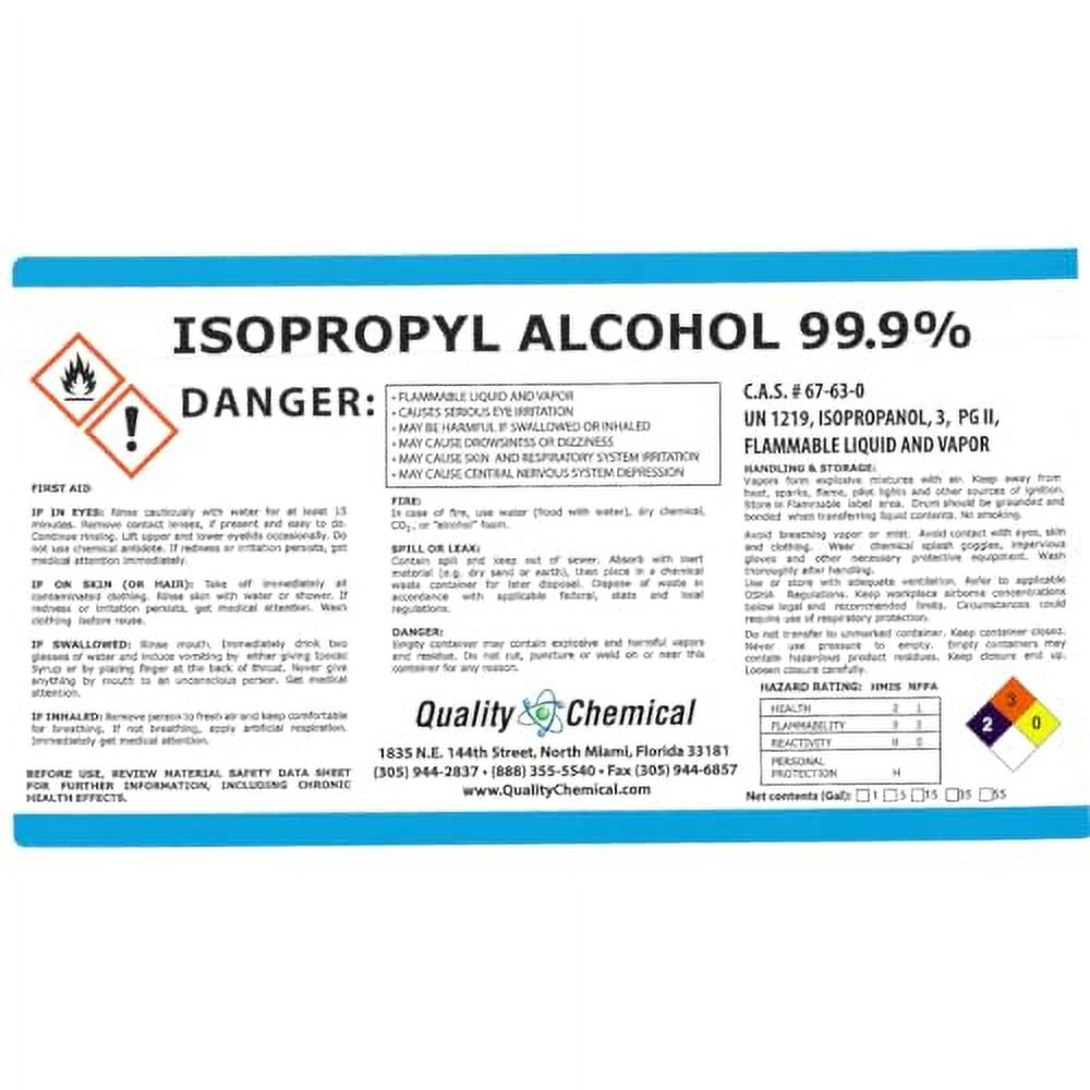 Quality Chemical - Super Premium - 99.9% Pure Isopropyl Alcohol (IPA) - Made in The USA - 1 ...