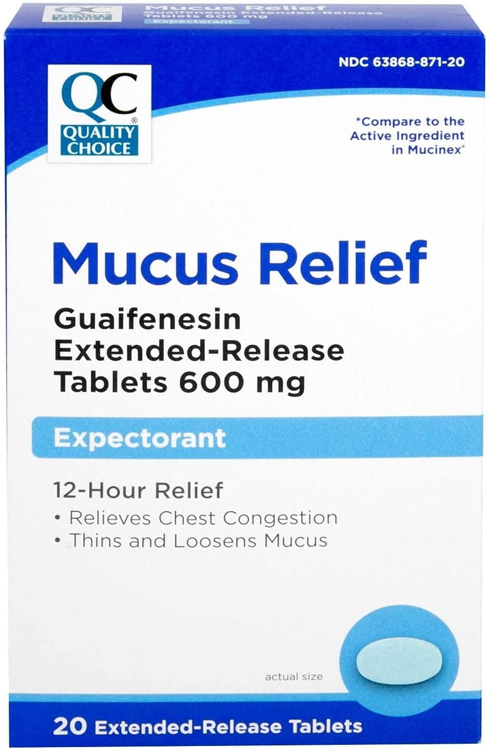 Quality Choice, 12 Hour Mucus Relief, Expectorant, Guaifenesin 600 mg ...