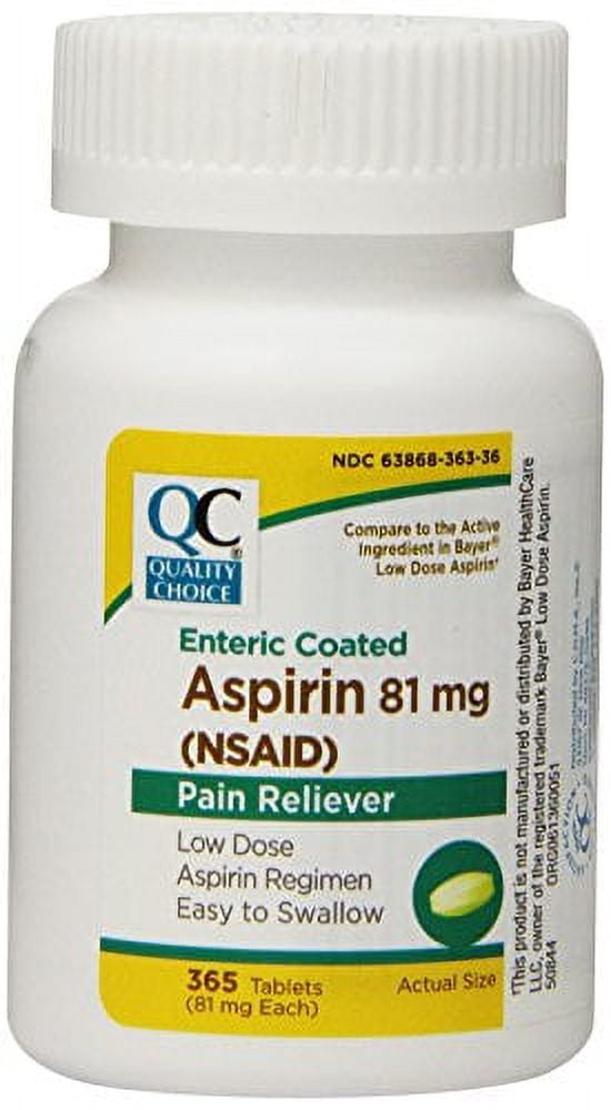 Quality Choice Enteric Coated Lo-Dose Aspirin NSAID Pain Reliever 81mg ...
