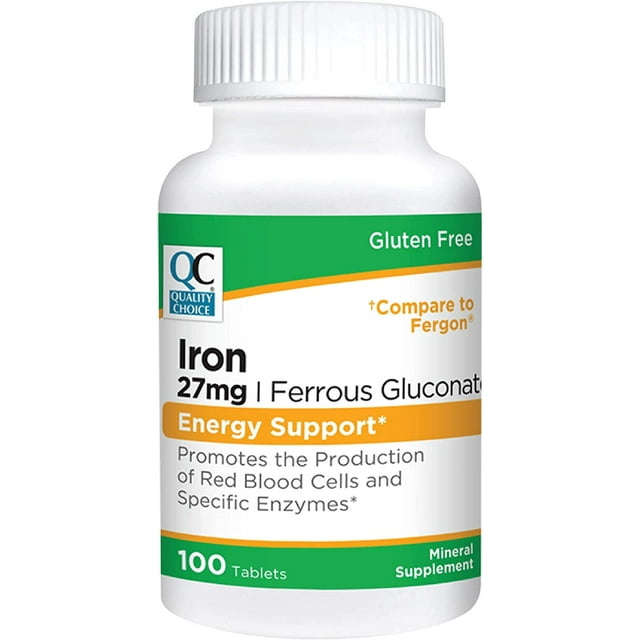 Quality Choice Iron 27mg Ferrous Gluconate High Potency Tablets, 100 ...