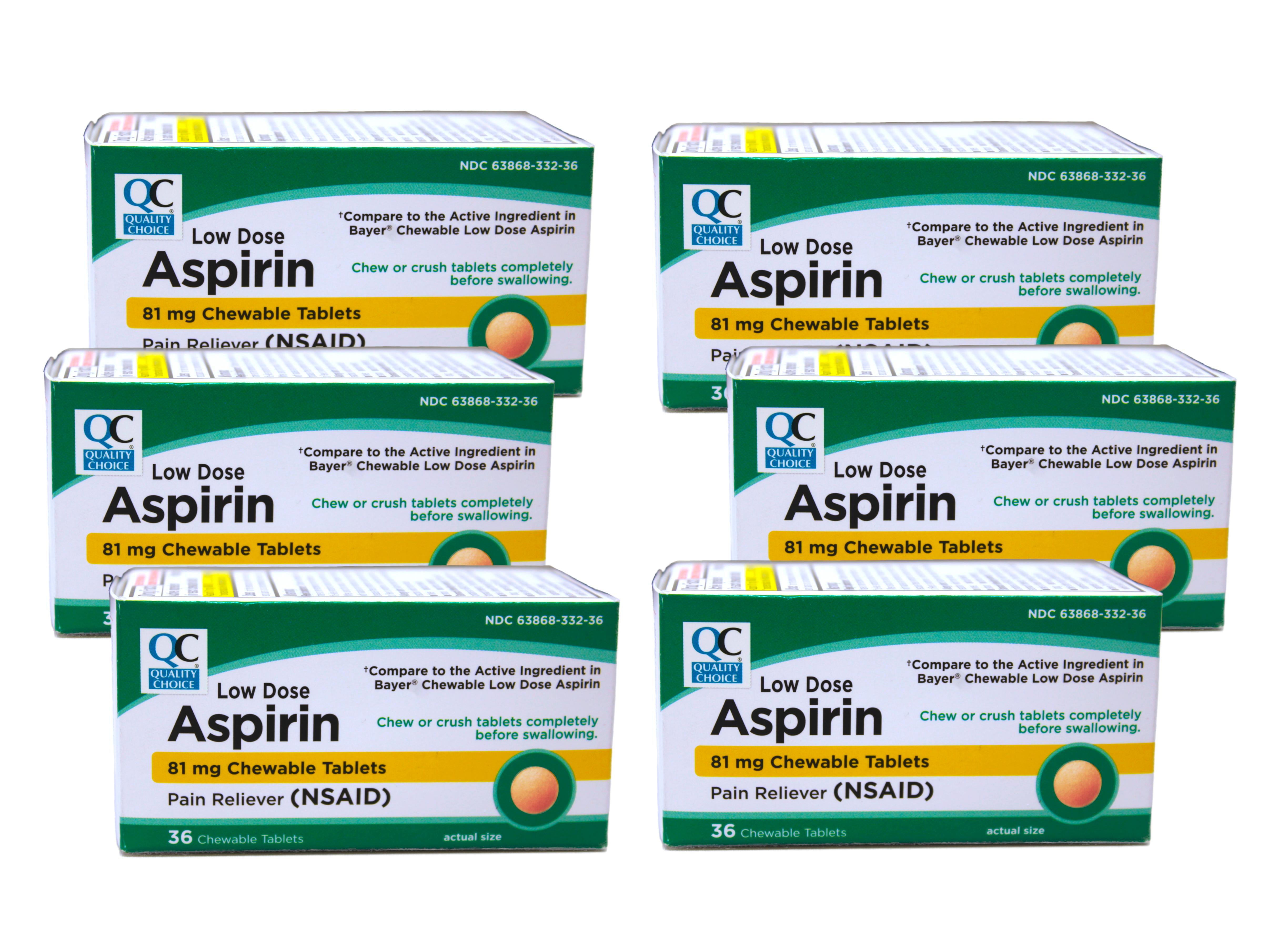 Quality Choice Low Dose Chewable Aspirin 36 Orange Flavored Tablets, 6 ...