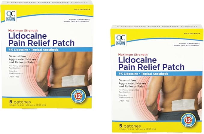 Quality Choice Maximum Strength Lidocaine Pain Relief Patch, 5 Patches 3.94" x 5.5" (2 Pack ...