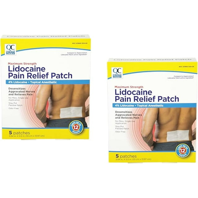 Quality Choice Maximum Strength Lidocaine Pain Relief Patch, 5 Patches 3.94" x 5.5" (2 Pack ...