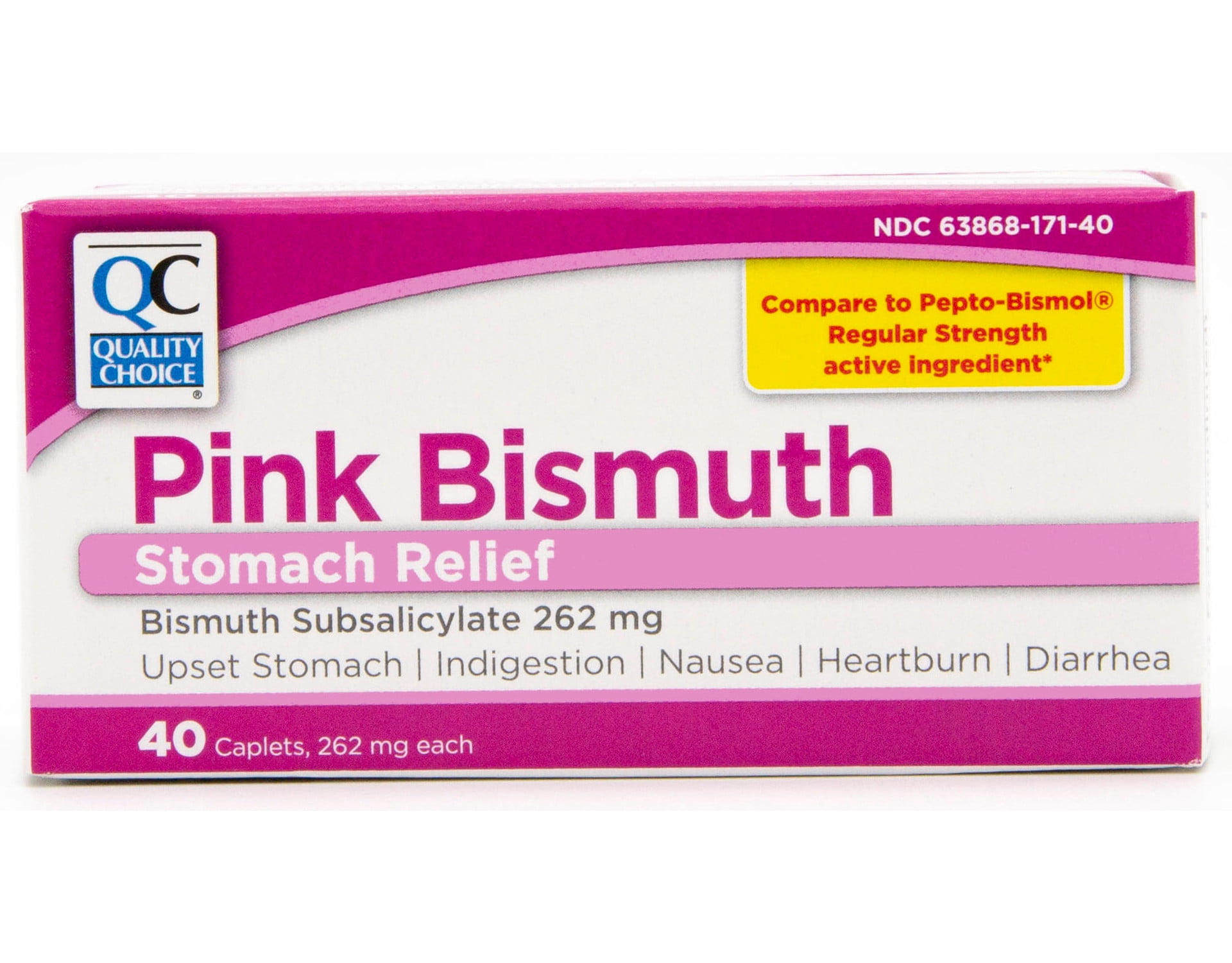 Quality Choice Pink Bismuth Caplets 40 Count Each - Walmart.com