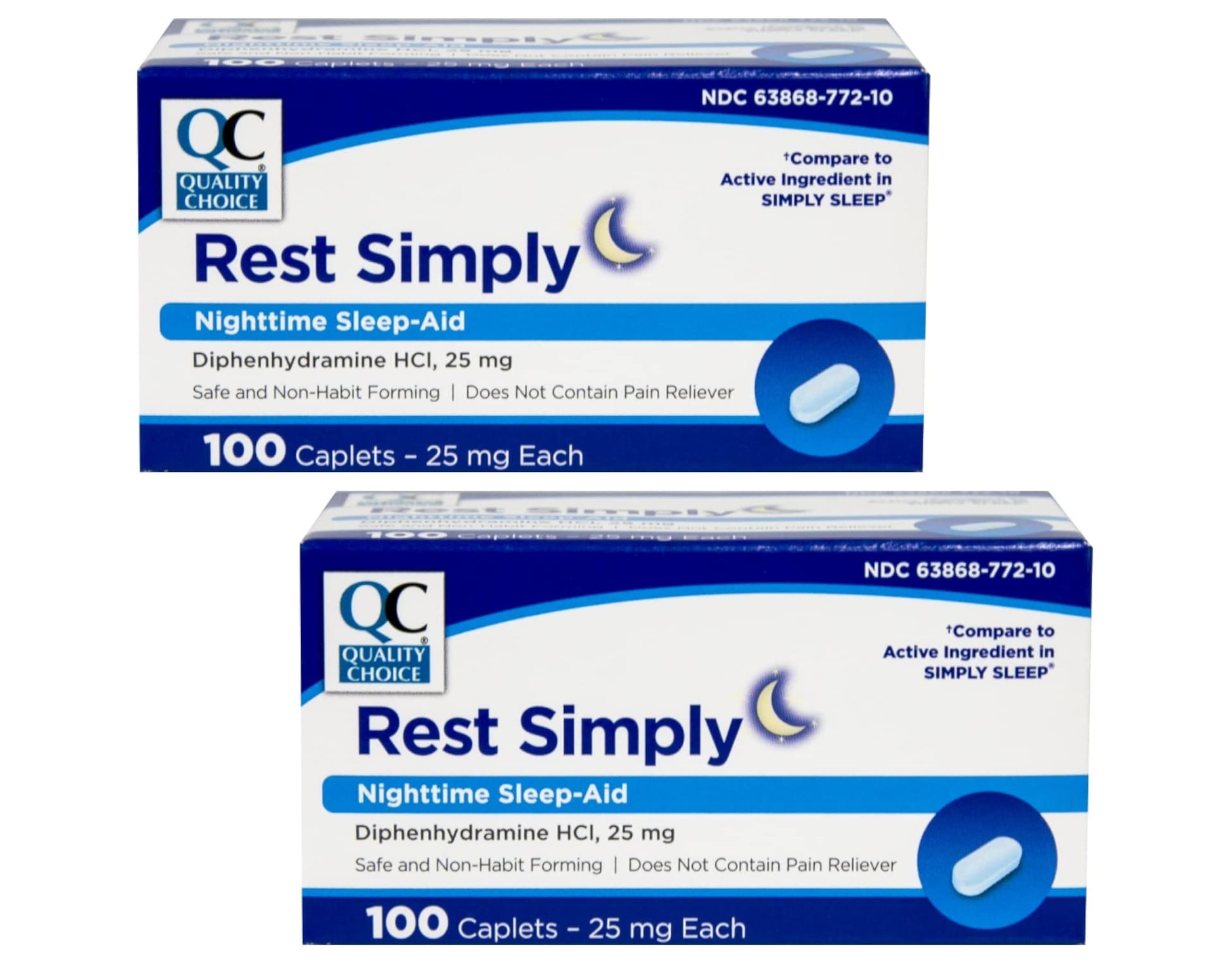 Quality Choice Rest Simply Nighttime Sleep Aid Caplets 100 ct - Pack of ...