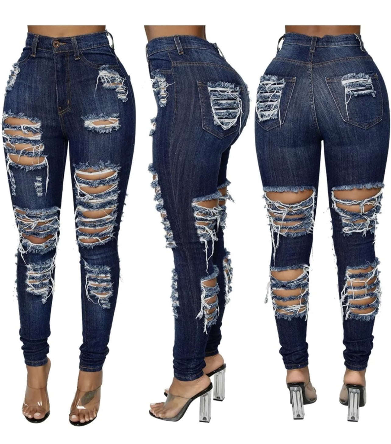 Quality Detail ® Dark Blue Ladies Ripped Urban Jeans XXL - Walmart.com