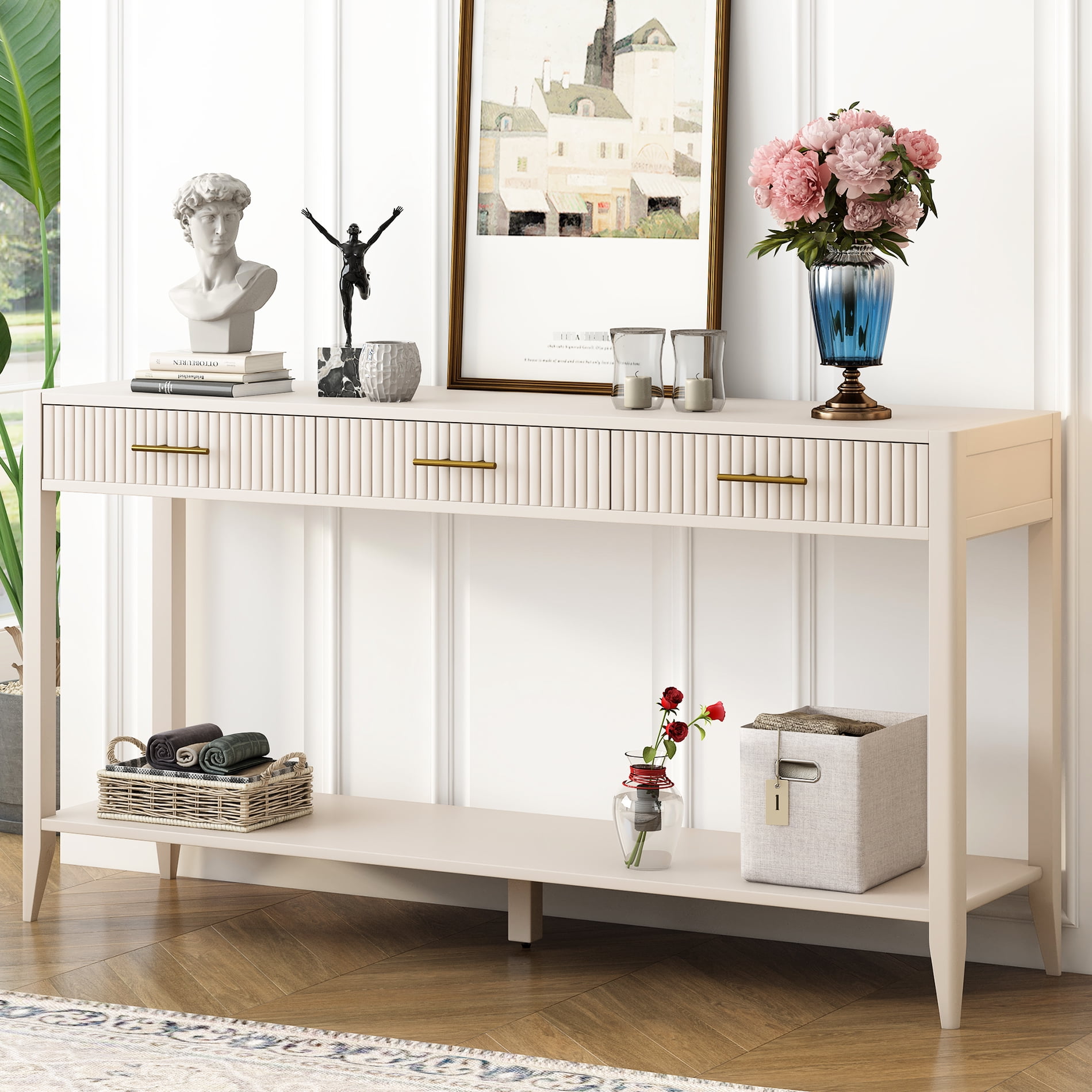 Quality Entryway Table With Vertical Stripe Drawers And Construction ...