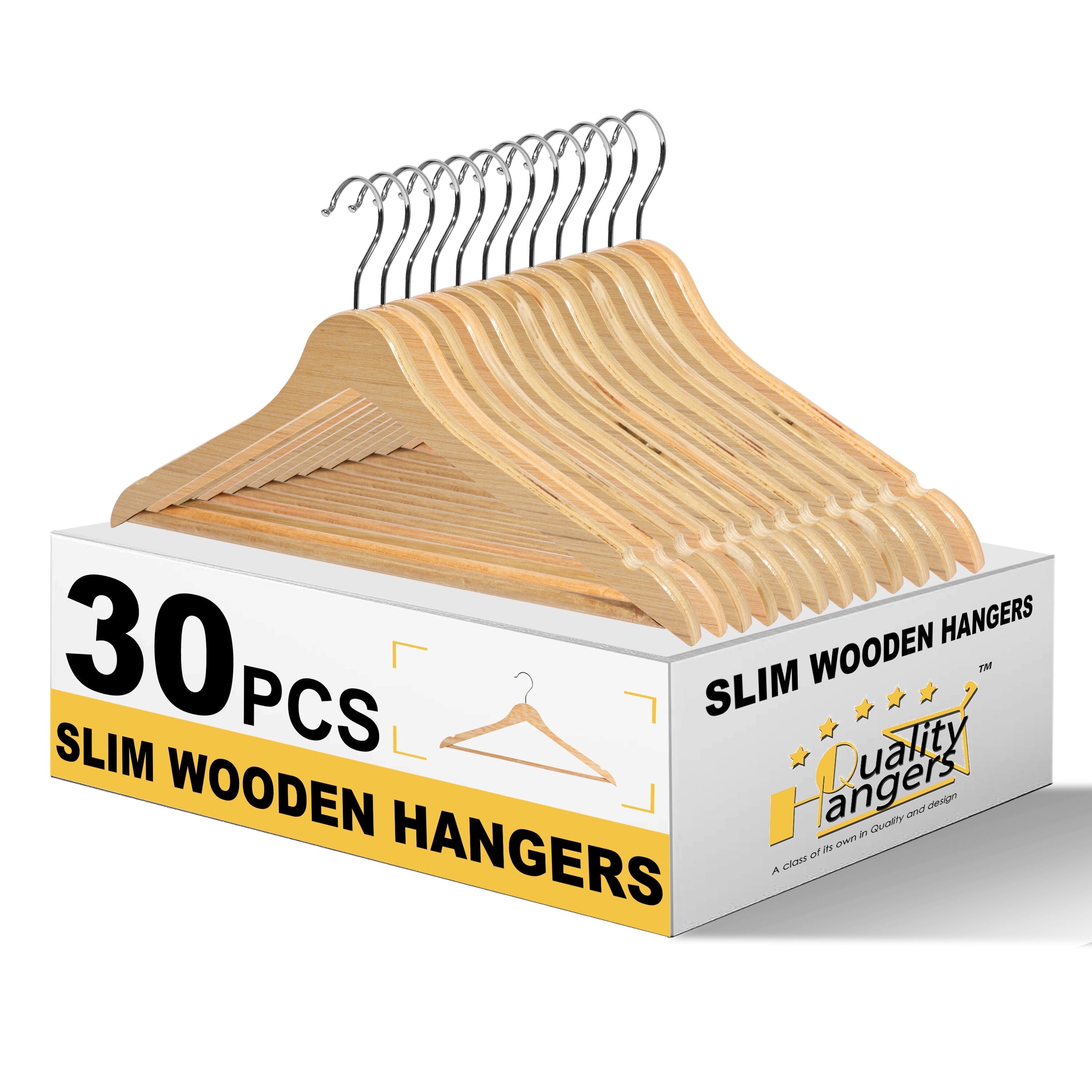 Quality Hangers Premium Slim Wooden Hangers 30 Pack - Thin Space Saving ...