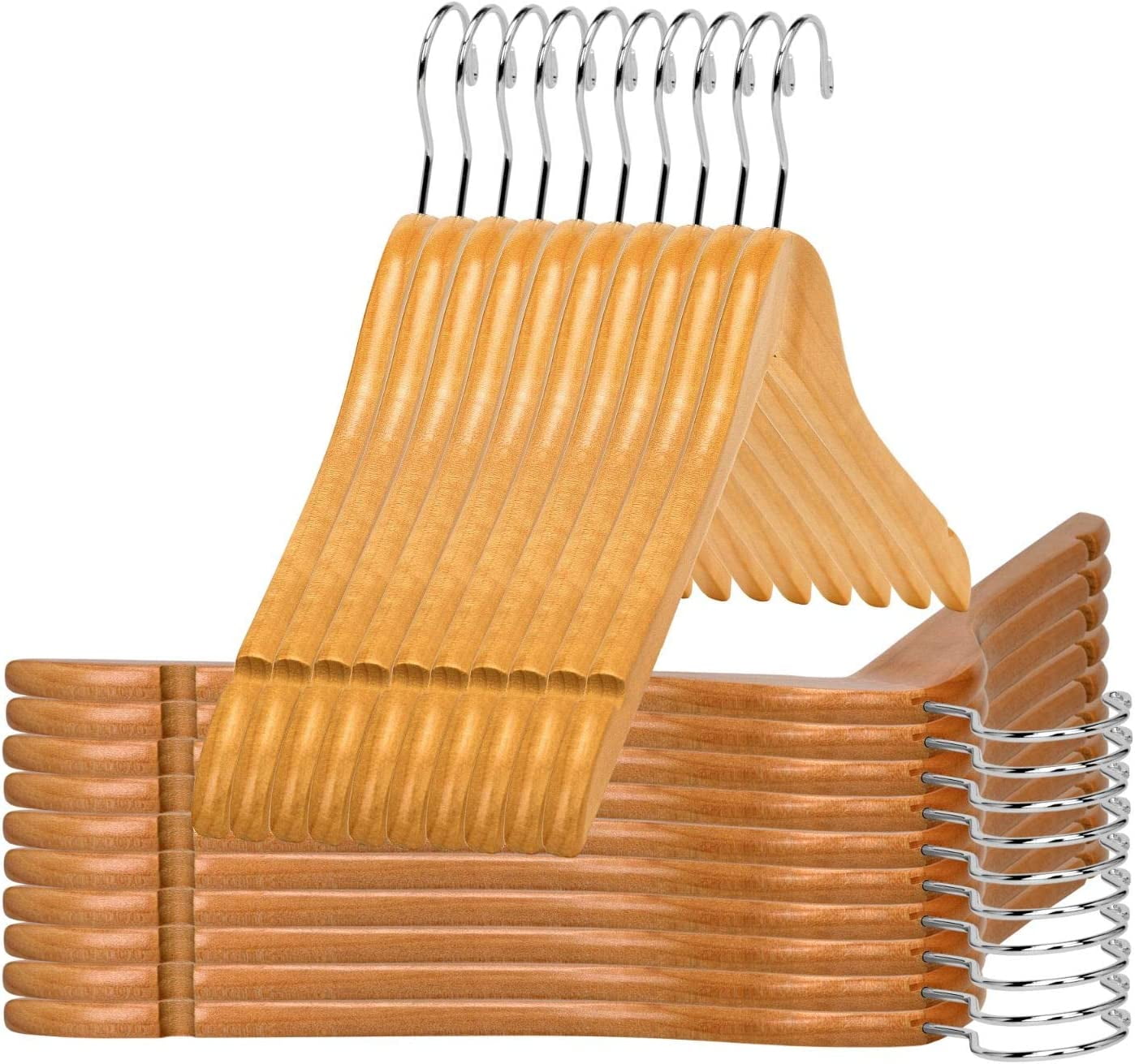 Quality Hangers Semi Curved Wooden Suit Hangers, 80-Pack Smooth Finish ...