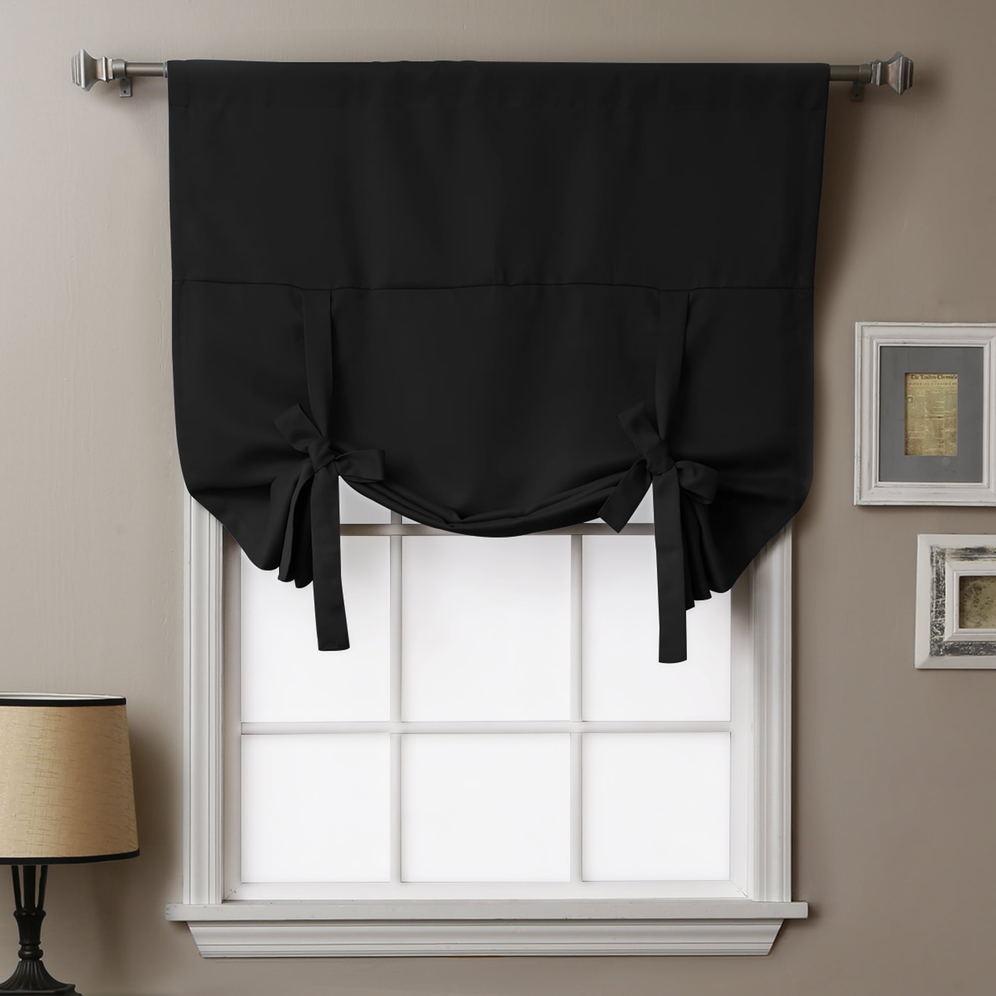 Quality Home Basic Blackout Tie Up Shade - Black (1 Panel) - Walmart.com