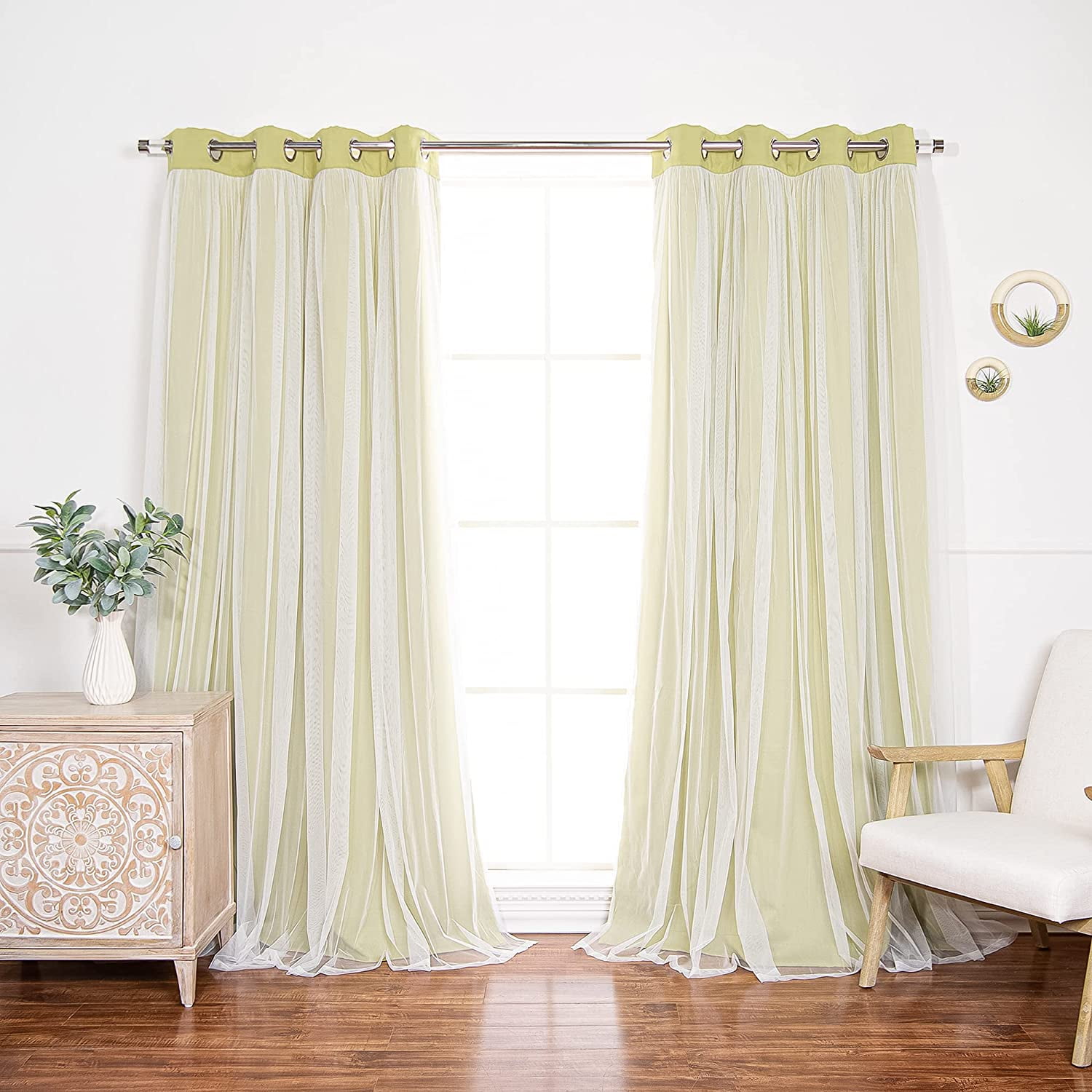 "Quality Home Gathered Tulle Overlay Blackout Curtain Panel Pair ...