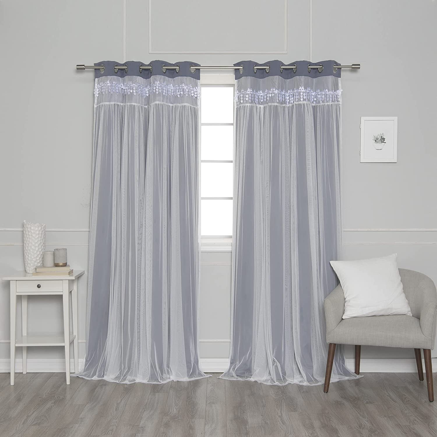 "Quality Home Lace Overlay Thermal Insulated Solid Blackout Curtains ...