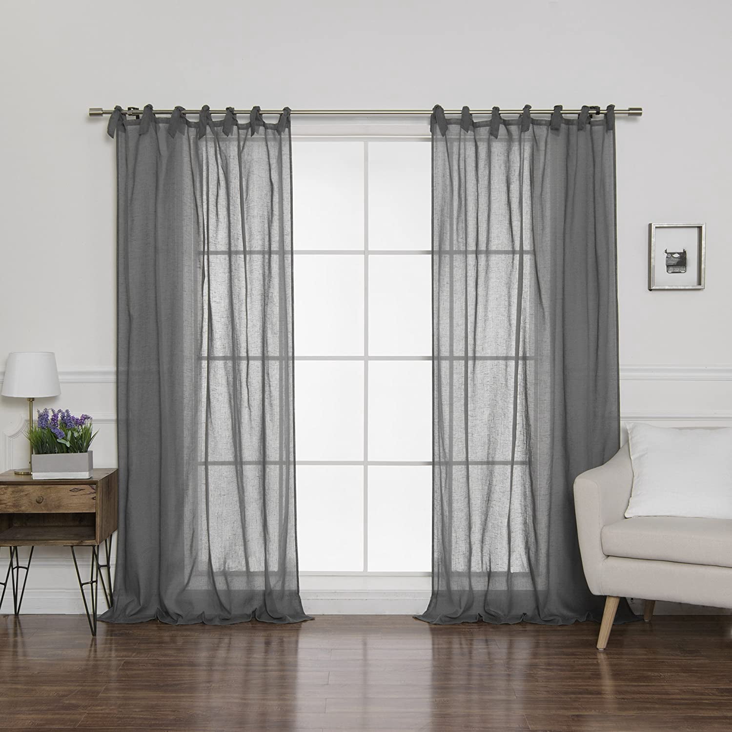 Quality Home Romantic Faux Linen Sheer Tie Top Curtains - Tie Top ...