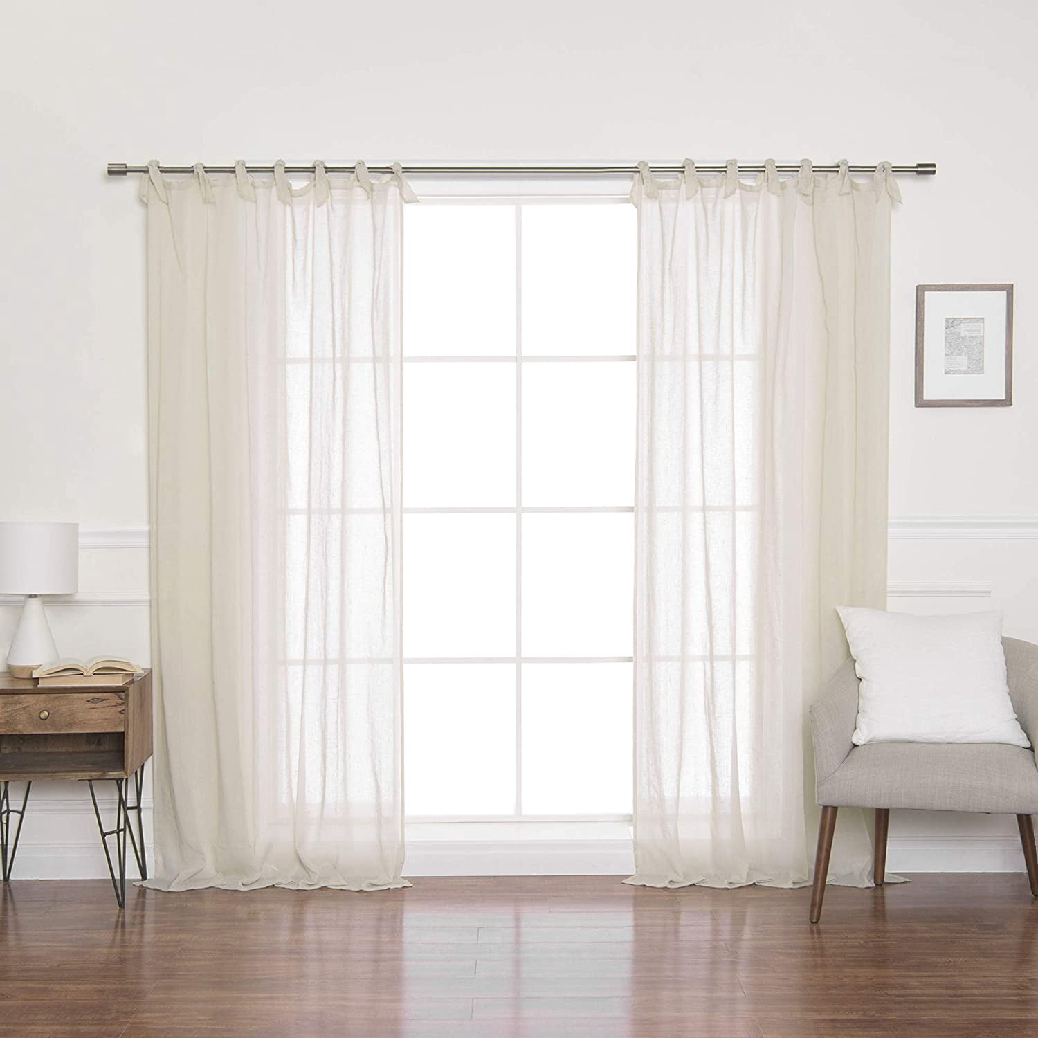 Quality Home Romantic Faux Linen Sheer Tie Top Curtains - Tie Top ...