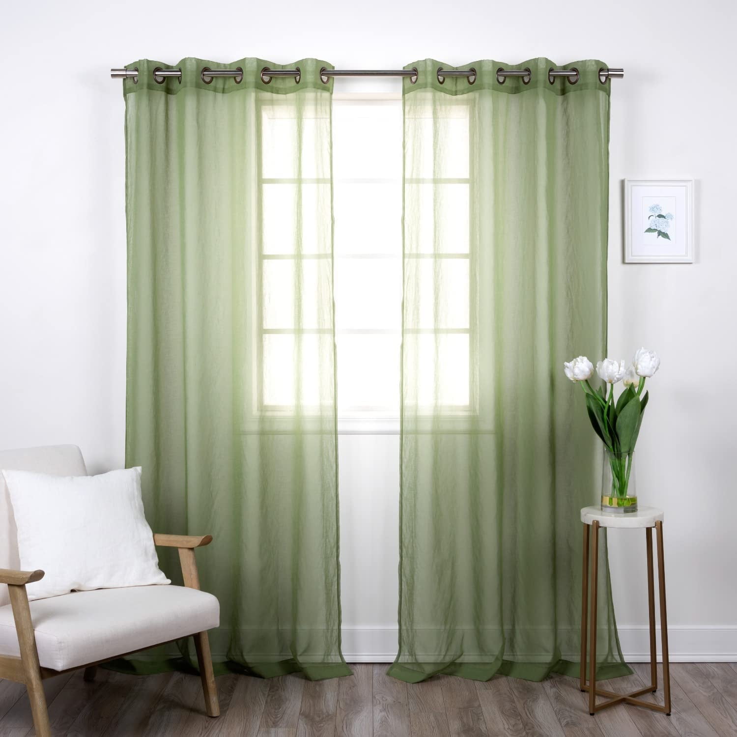 Quality Home 2-Pack Faux Linen Semi-Sheer Curtains with Antique Bronze Grommet - Green (52" W x ...