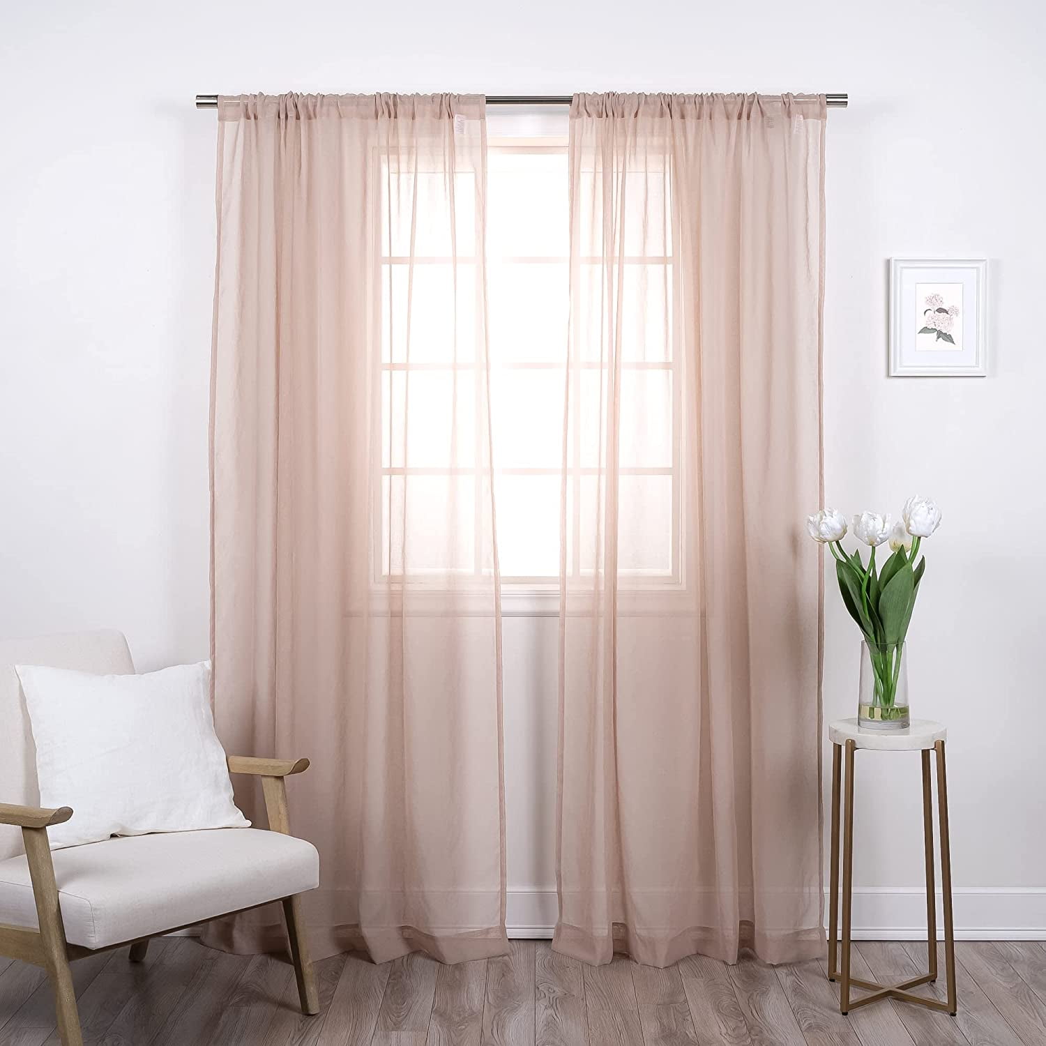 Quality Home Set of 2 Linen-Textured Semi-Sheer Curtain Panels – Rod ...