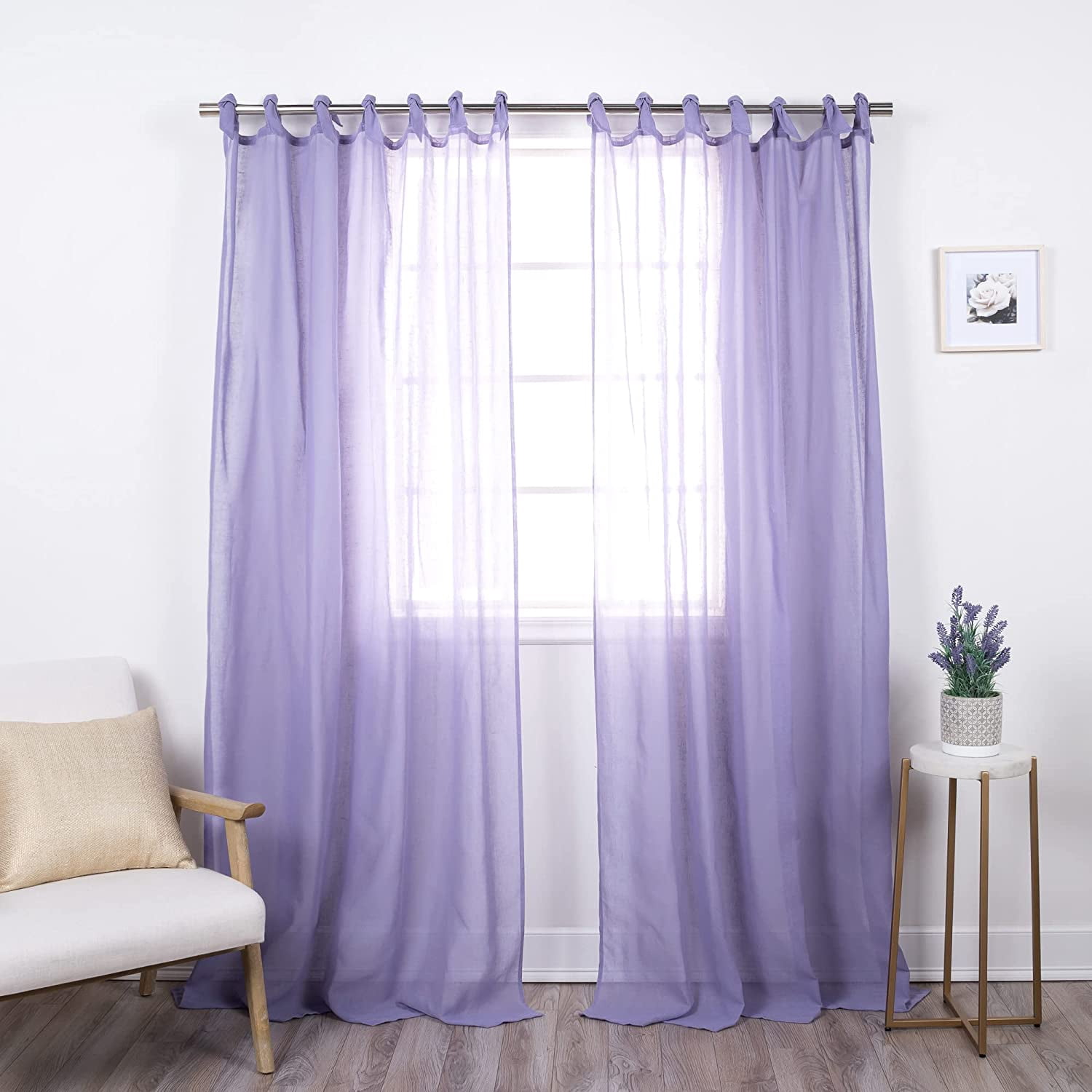 Quality Home Sheer Linen Look Romantic Tie Top Curtains - Walmart.com