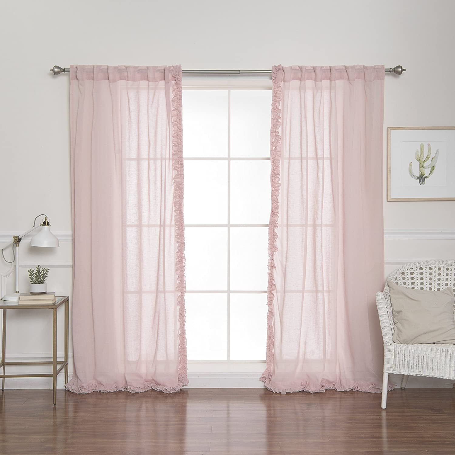 Quality Home Small Ruffle Curtains - Rod Pocket/Back Tab - Pink - 52" W ...