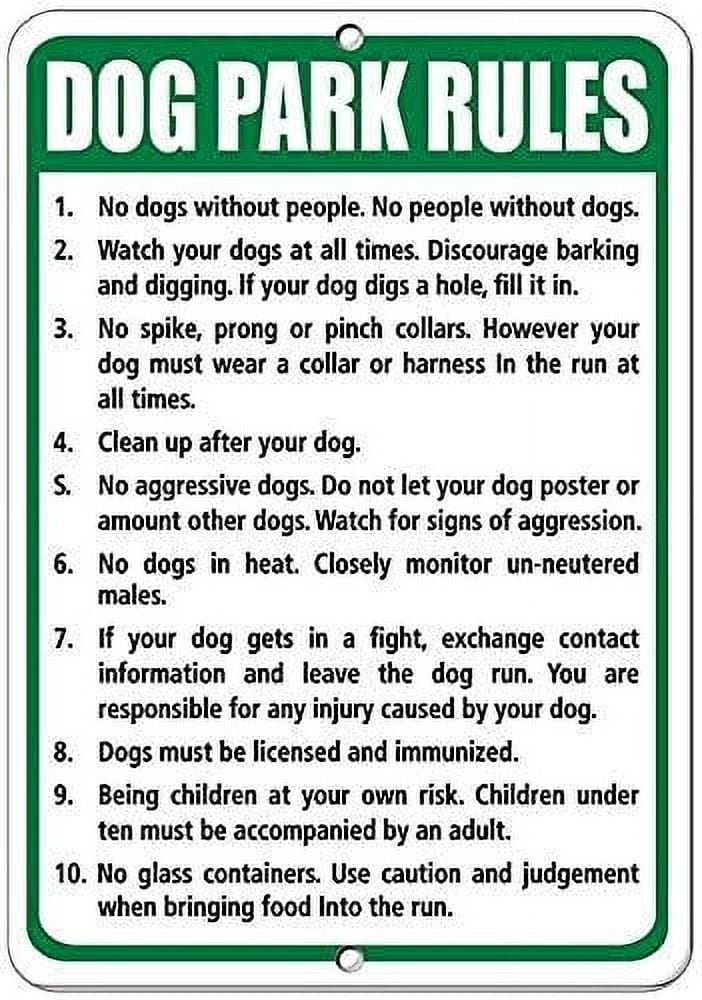 Quality Metal Tin Sign, Dog Park Rule Use Park at Own Risk Owner ...