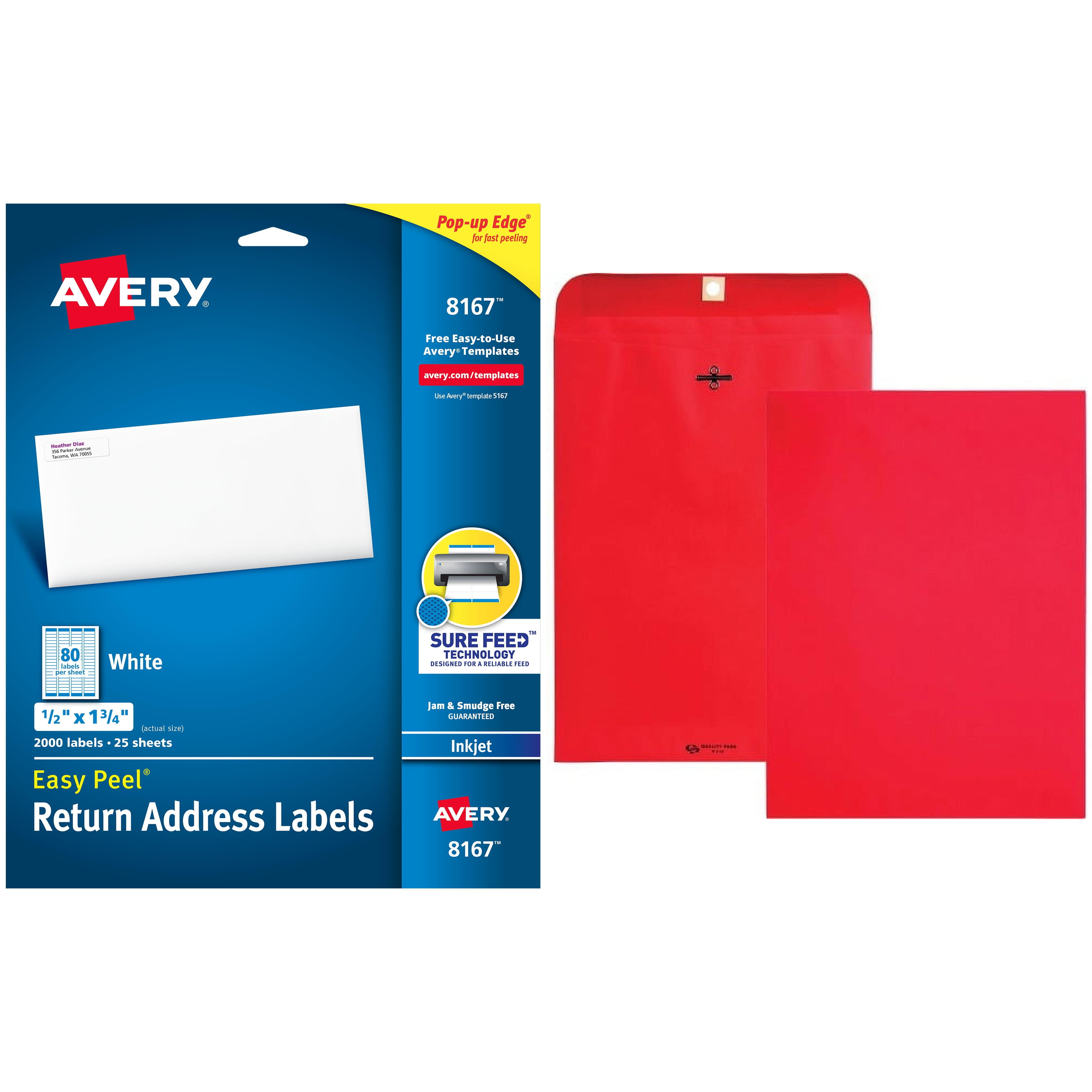 Quality Park Brightly Colored 9x12 Clasp Envelopes and Avery 8167 Easy ...