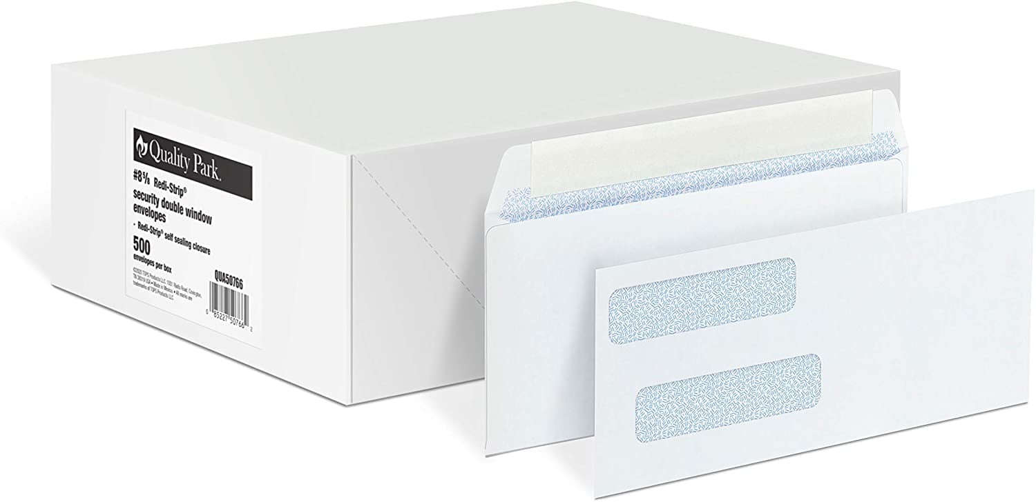 Quality Park Double Window Security Envelopes, 3 5/8" x 8 11/16", White ...