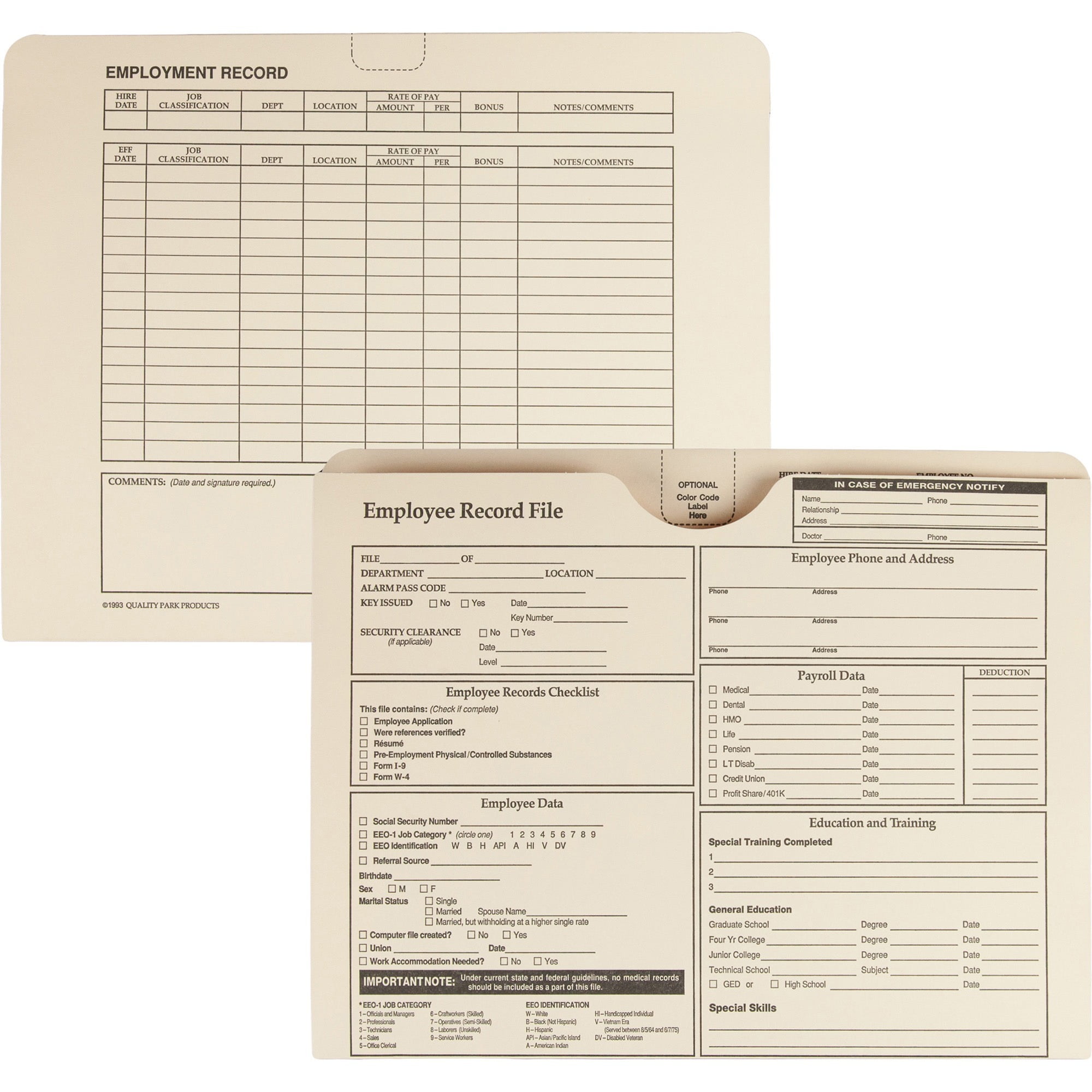 Quality Park, QUA69998, Top-tab Employee Record Folder, 20 / Pack ...
