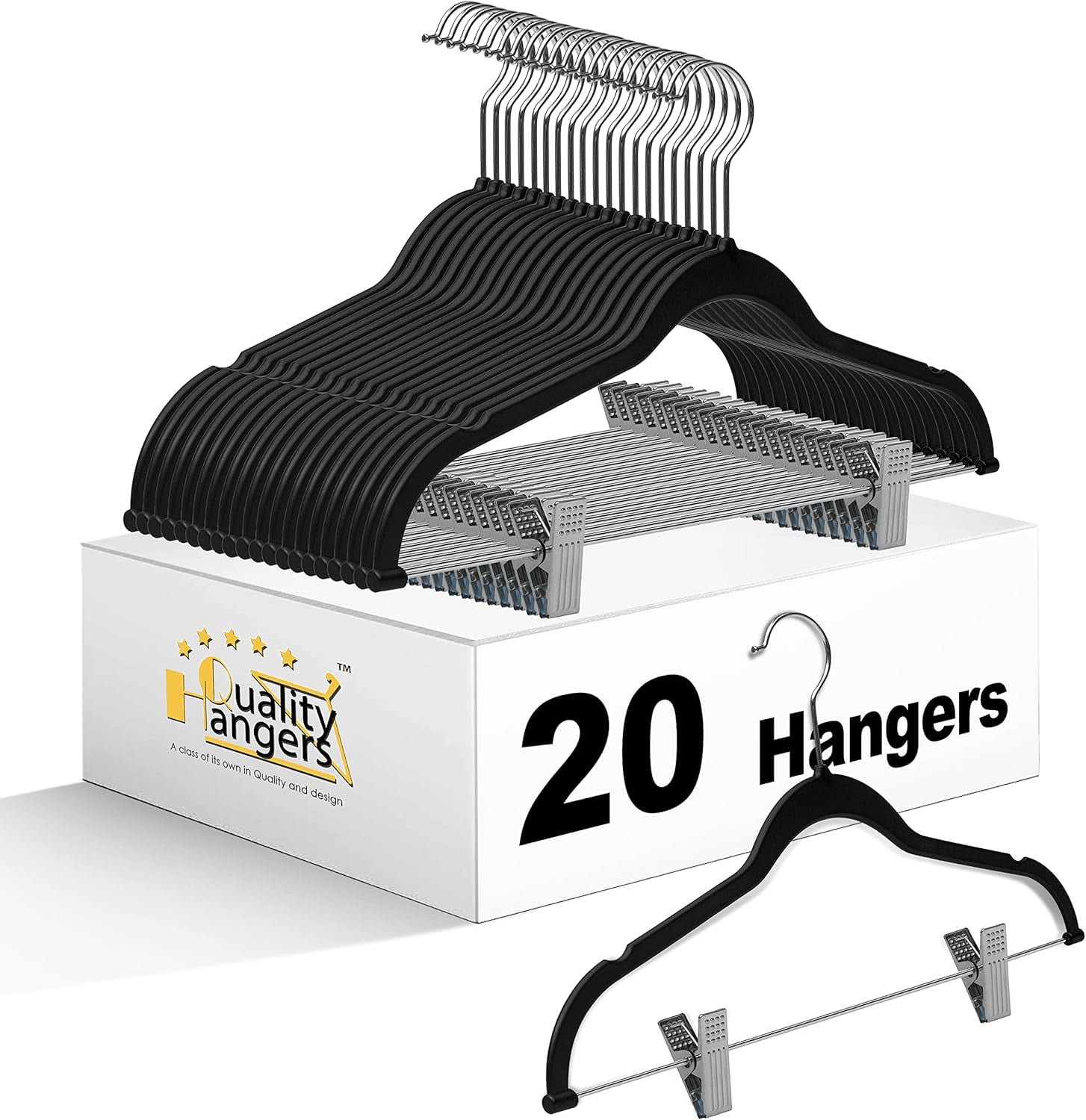 Quality Plastic 20-Pack - Non-Velvet, Non-Flocked Thin Compact Coat Hangers with Metal Clips for ...
