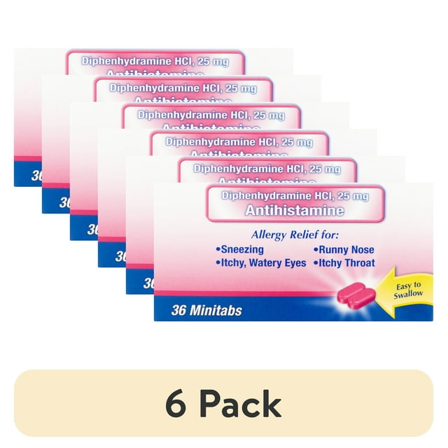 (6 pack) Quality Plus Diphenhydramine HCl Allergy Relief Minitabs, 25 ...