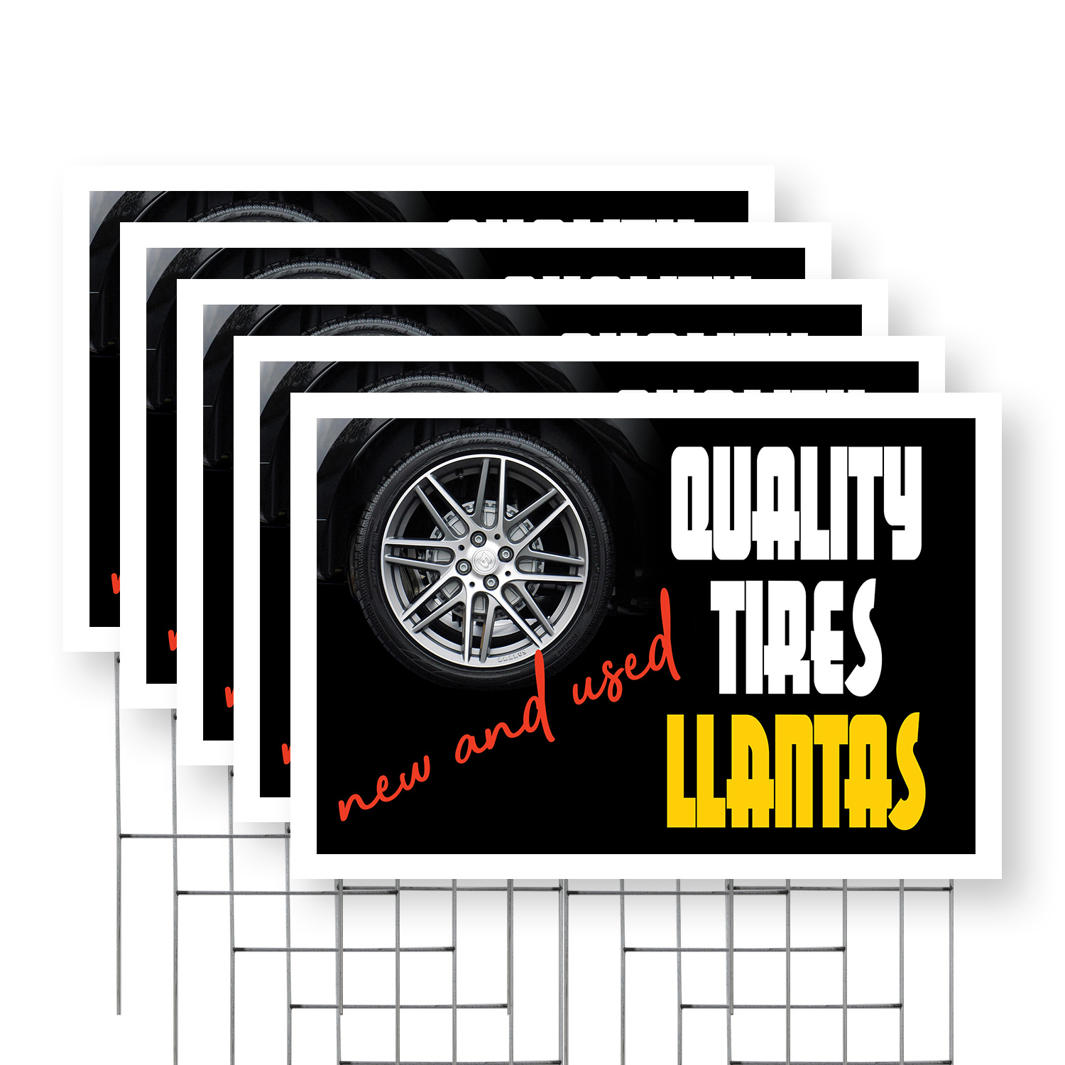 Quality Tires Llantas Yard Sign 5 Pack of 24 Inch x 36 Inch Double ...