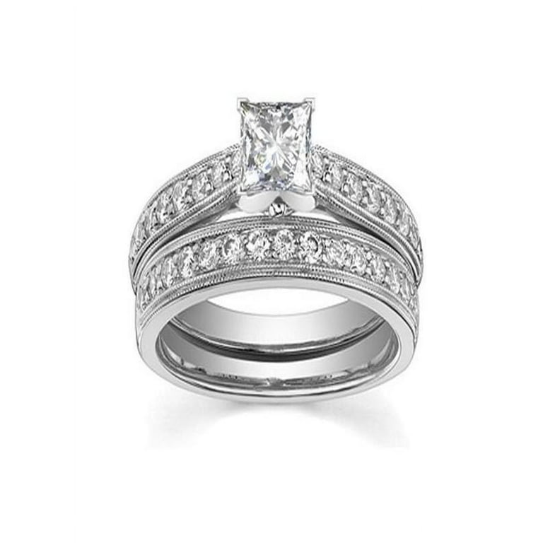 Quality Vintage Inexpensive Diamond Wedding Ring Set 1 Carat Princess Cut Diamond on Gold