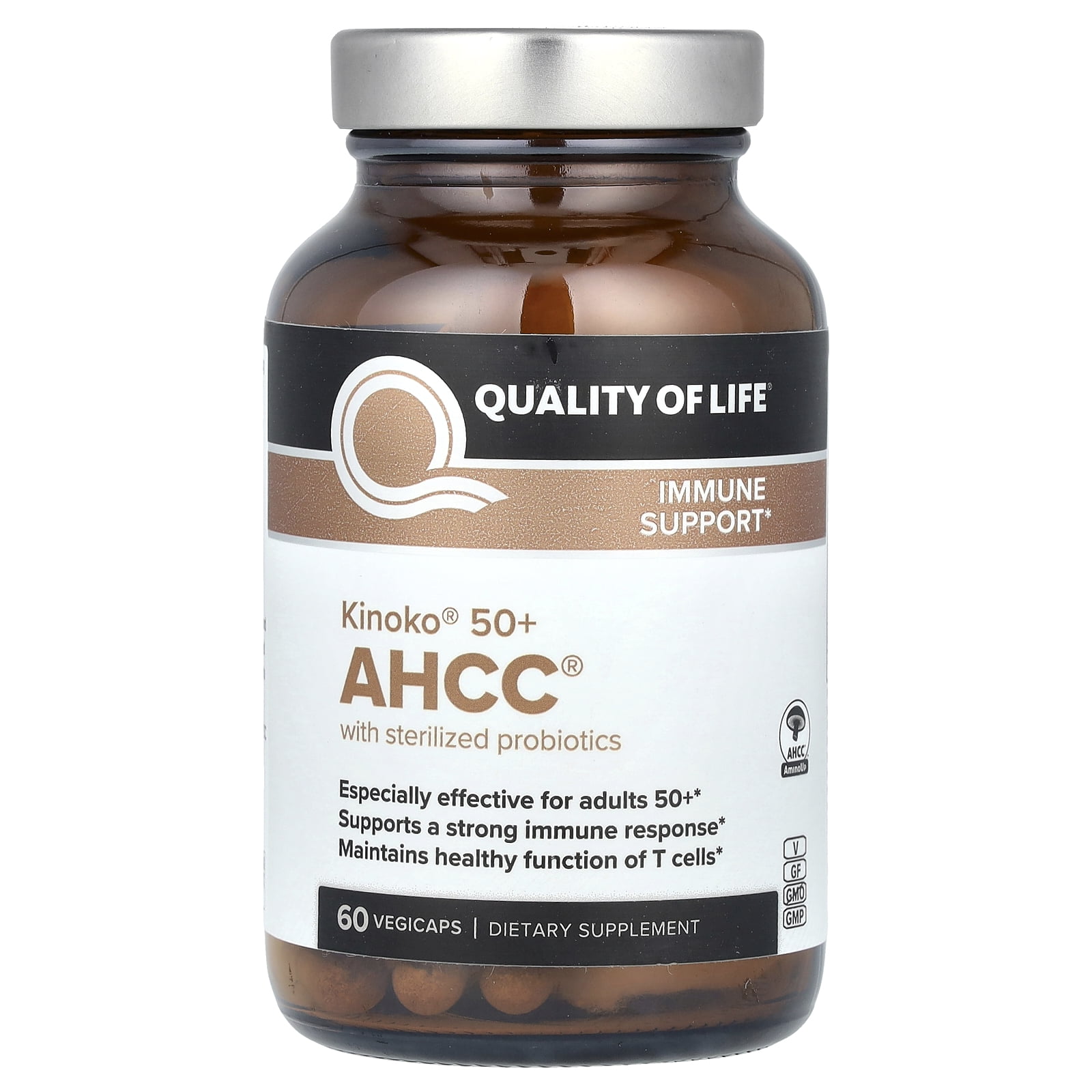 Quality of Life Kinoko 50+ AHCC with Sterilized Probiotics, 60 Vegicaps - Walmart.com