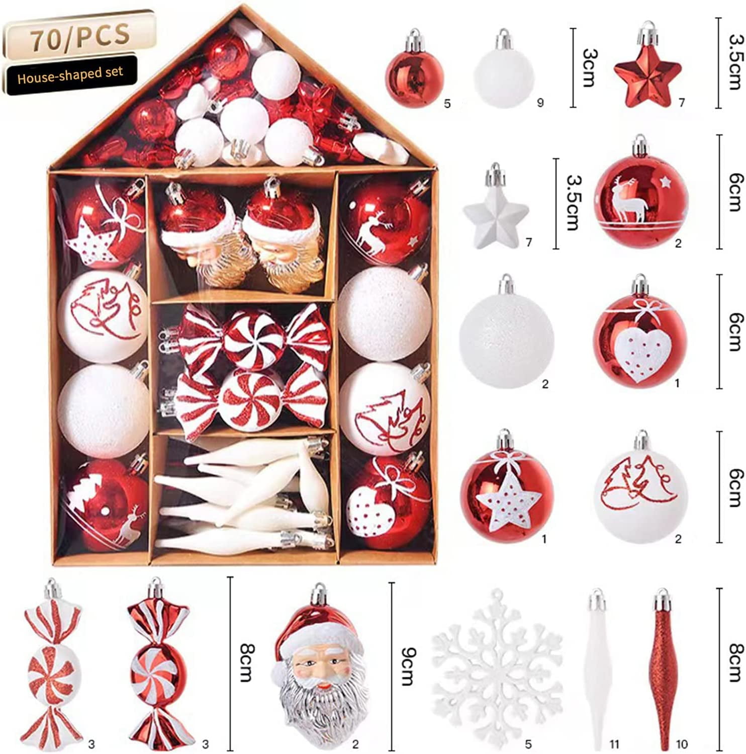 Quality70Pcs Christmas Tree Ornaments Set， Assorted Shatterproof ...