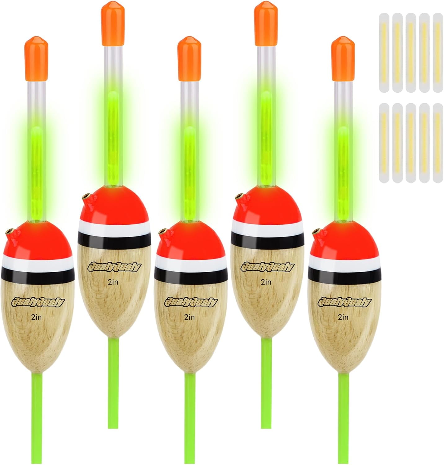 QualyQualy Lighted Fishing Slip Bobber Wood/EVA Fish Float + Glow ...