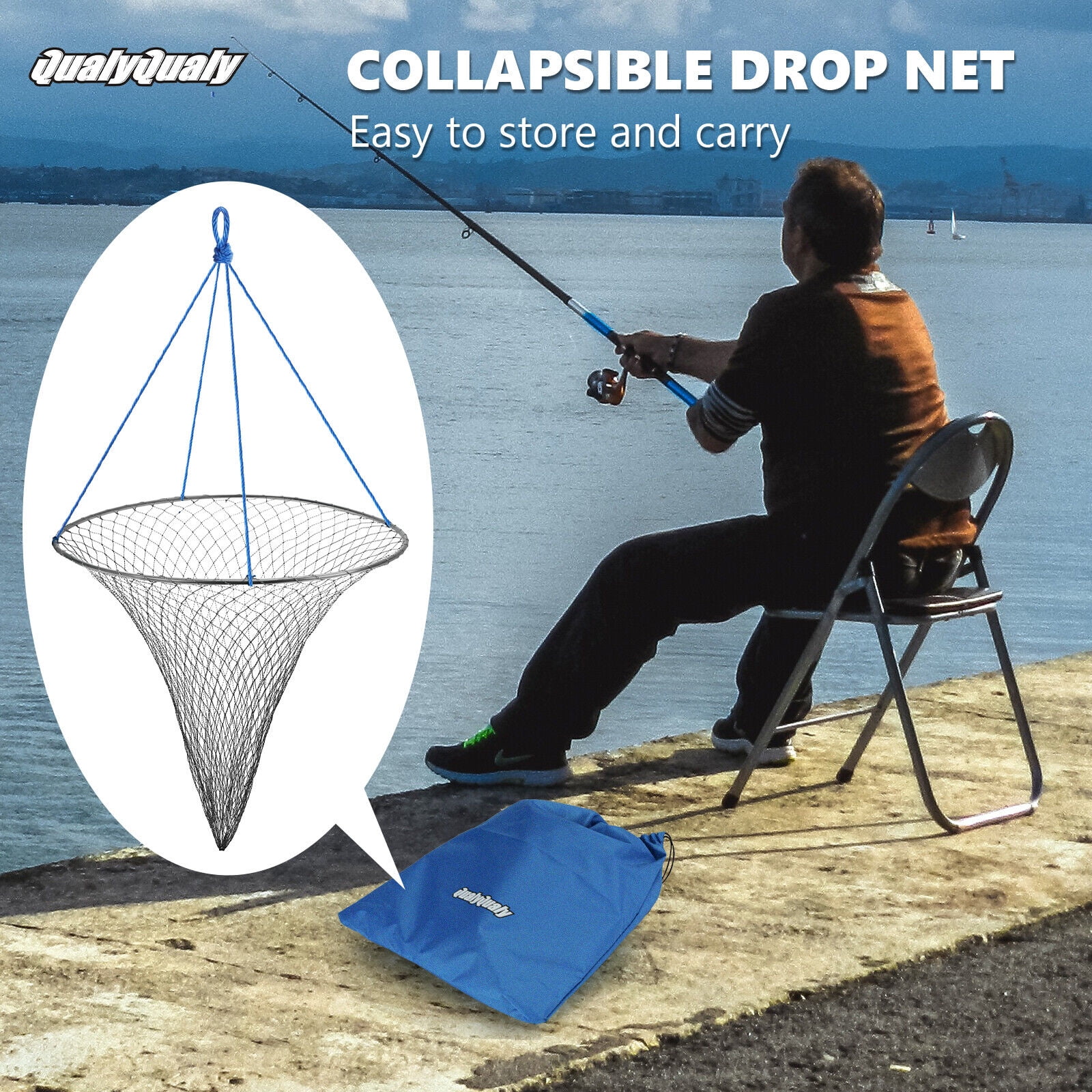 Qualyqualy Foldable Bridge and Pier Fishing Net Landing Net Saltwater ...