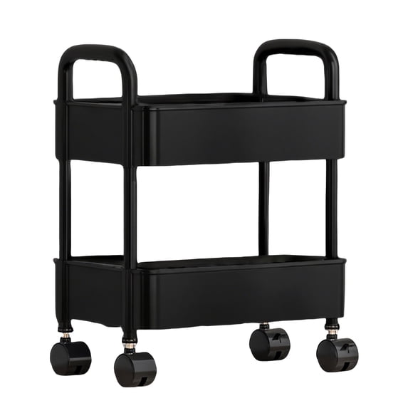 QuanTara 2-Tier Black Plastic Kitchen Storage Trolley – Rolling Snack ...