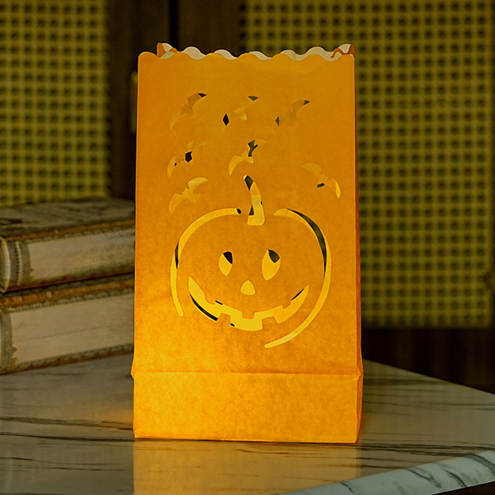 QuanTara Halloween Luminary Bag w/ LED Candle – 10" Fireproof Pumpkin ...