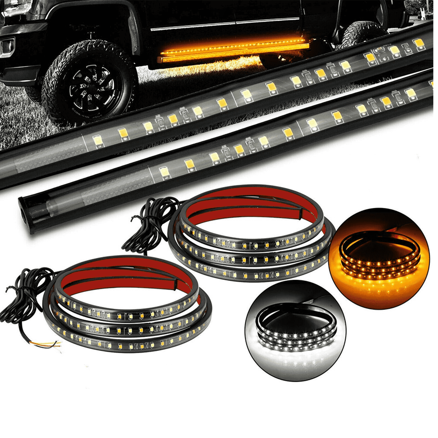 Quanmin 2PCS 70in Truck LED Light Bar, Waterproof Running Board/Amber ...