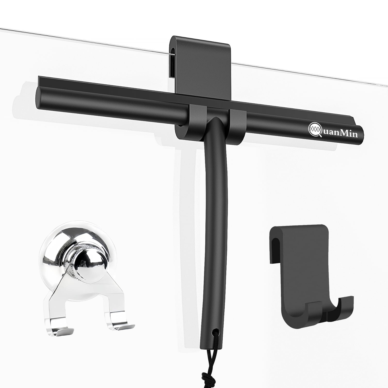 Quanmin All-Purpose Shower Squeegee with Hook, Stainless Steel Core Glass Wiper, Multi-Purpose ...