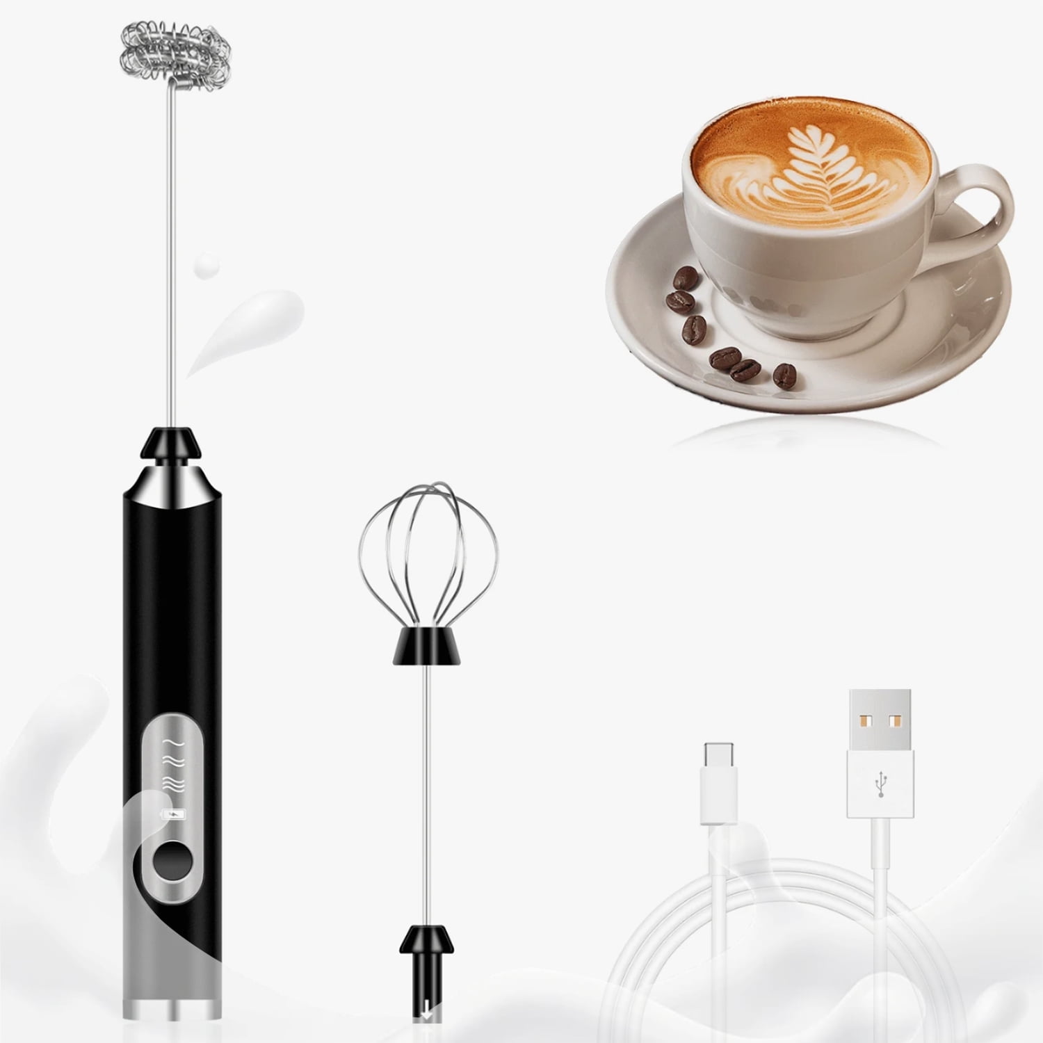 Quanmin Rechargeable Milk Frother Wand Ultra Fast Handheld Drink Mixer ...