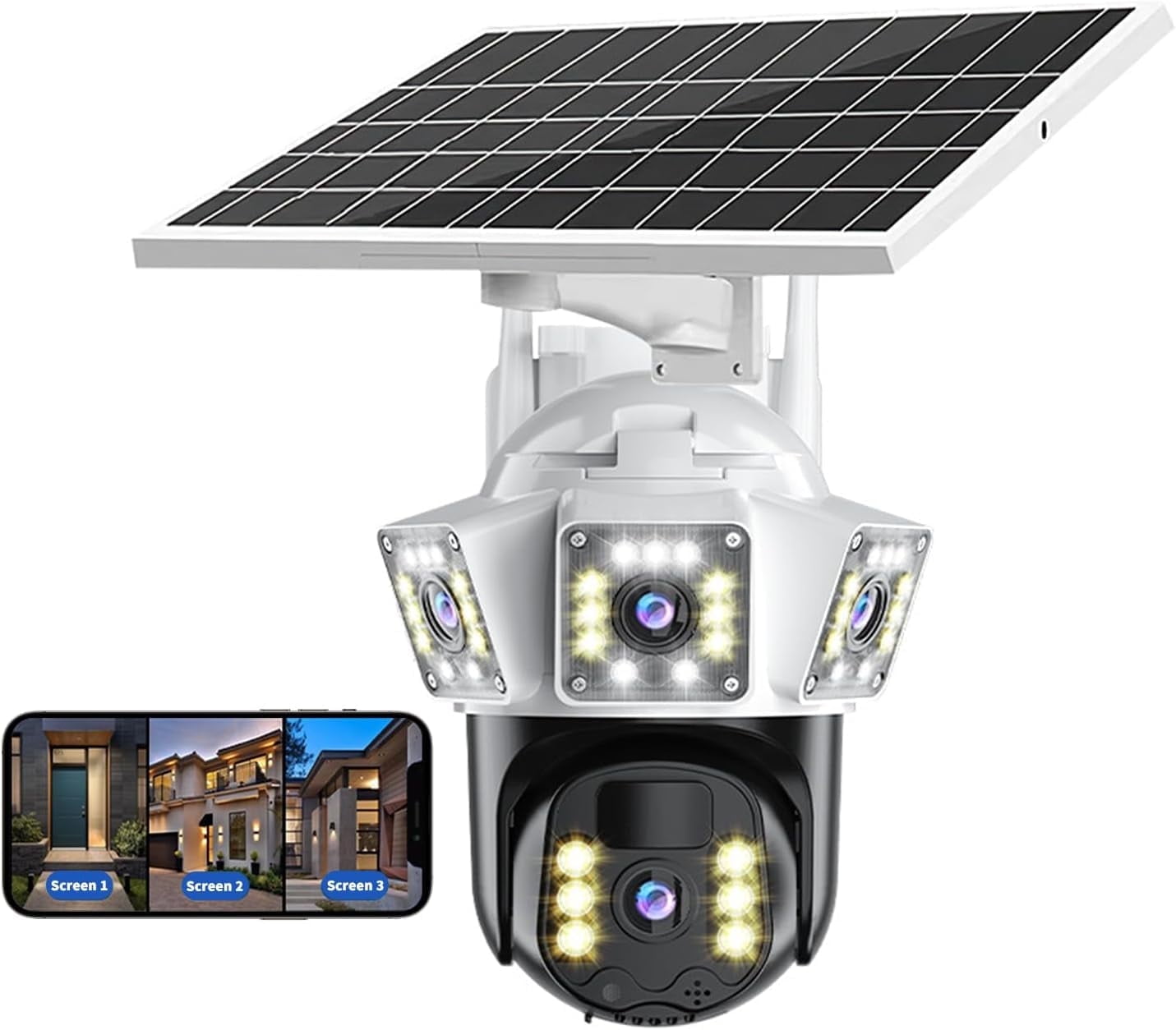 Quanmin Solar Wireless Outdoor 4K Security Camera, 360° WiFi Solar ...