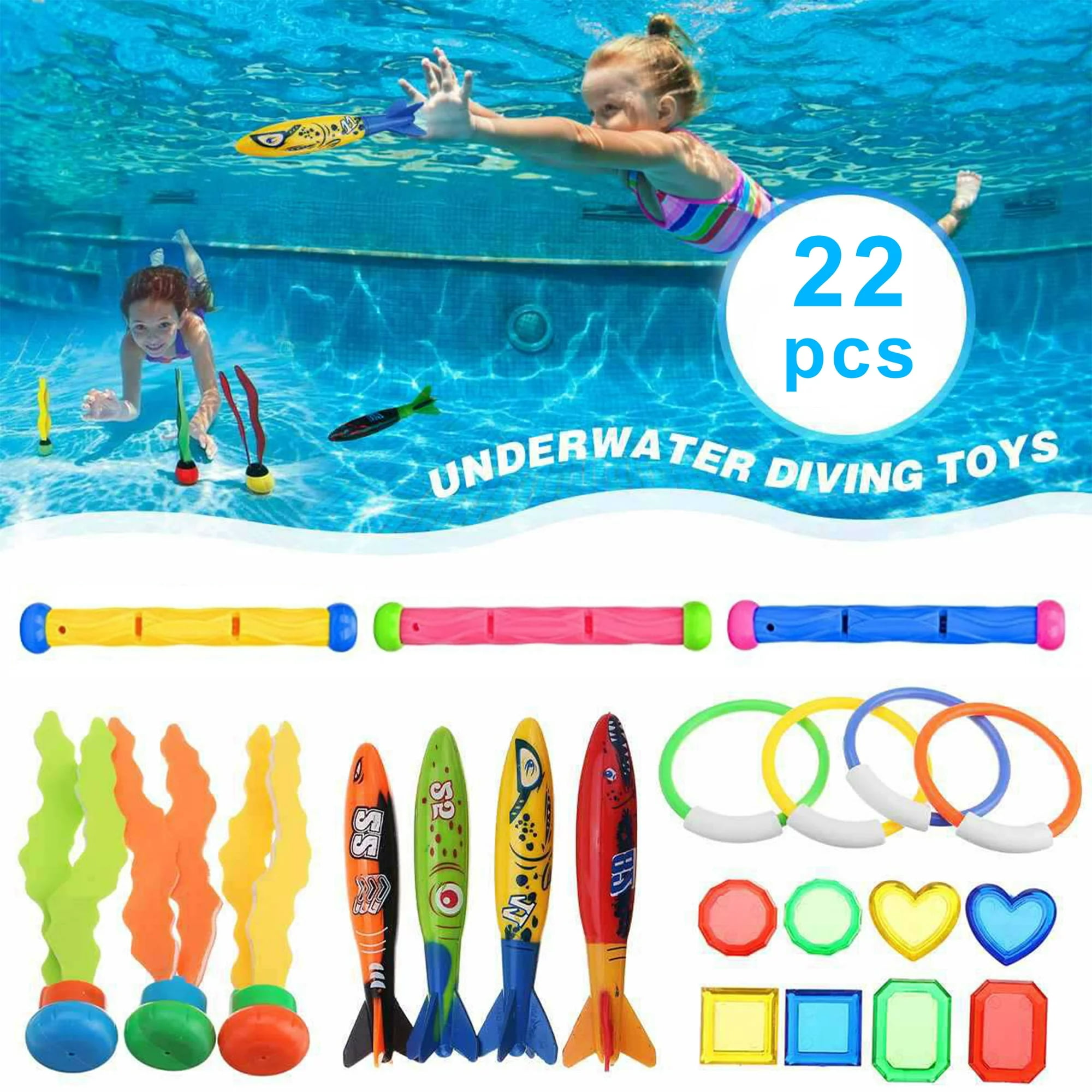 Quanquer 22-Pack Pool Diving Toys for Kids, Includes Diving Circle ...