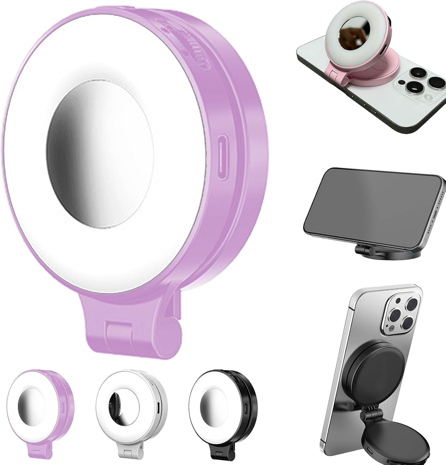 Quantifty 3-in-1 Magnetic Beauty Selfie Light for Phones, 360° Foldable ...