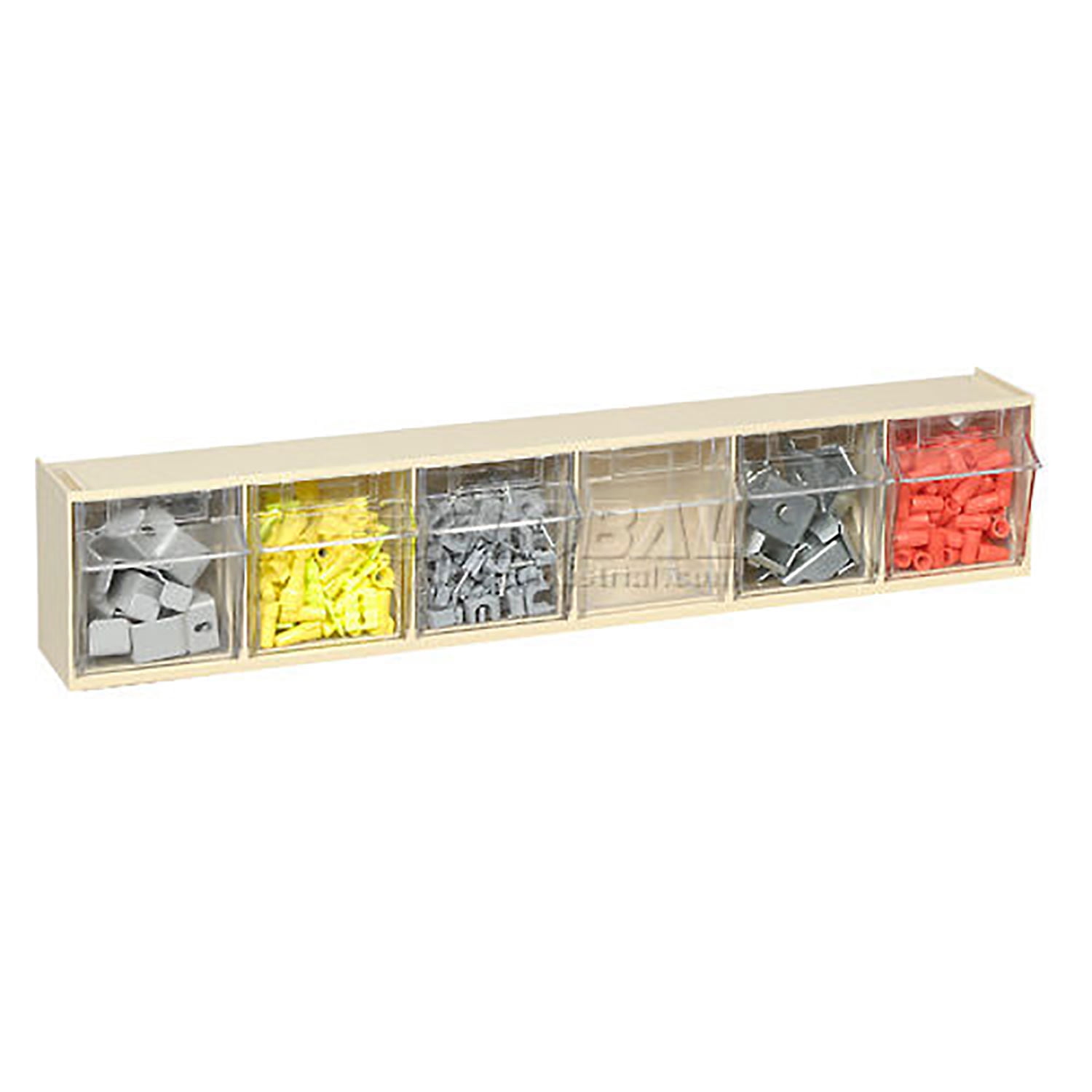 Tip Out Bin, (6) compartment, handle with label slot, opens to a 45 ...
