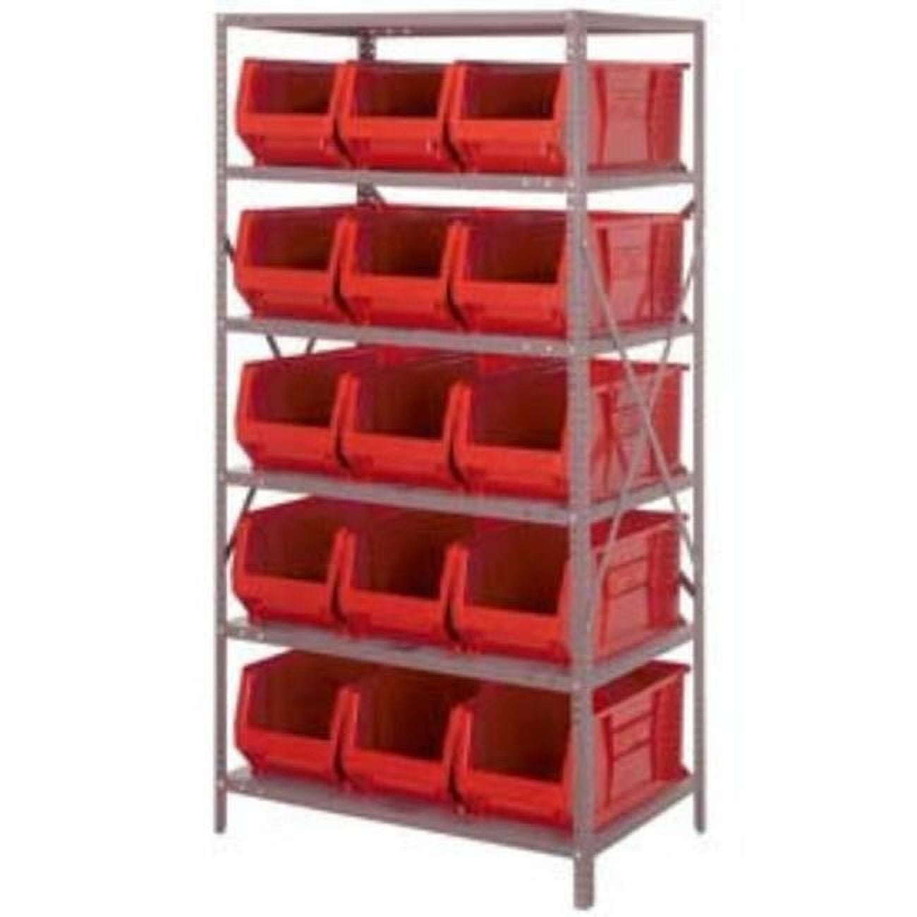 Quantum Storage Systems 268920RD 2475-953 Steel Shelving with 15 24 in. Hulk Hopper Bins, Red ...