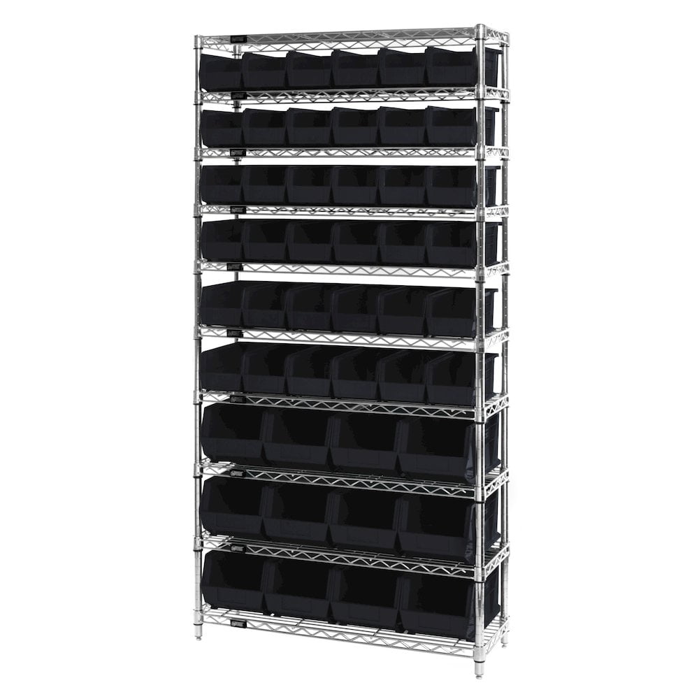 Bin System Unit, stationary, includes: (4) 74"H posts, (10) 36"W x 14"D ...